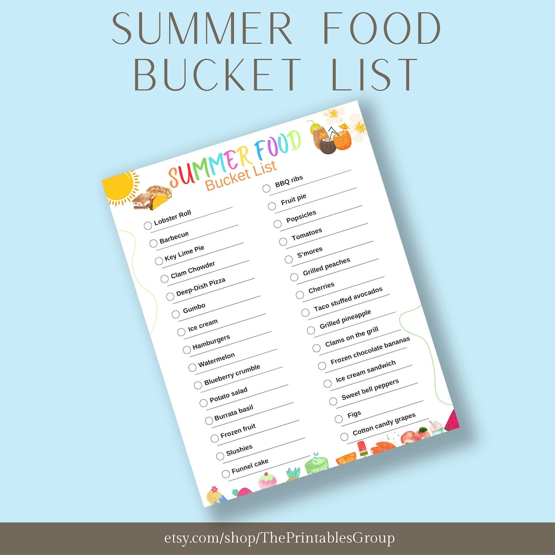 Summer Food Bucket List Printable | Summer Eats | Foodie Checklist ...