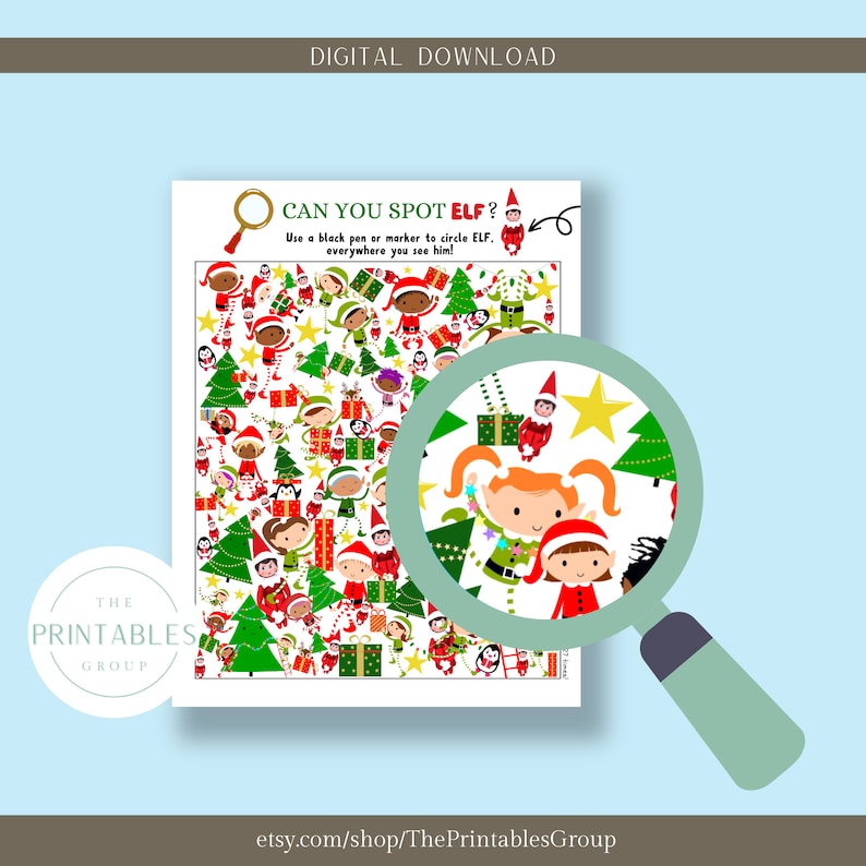 Elf I Spy Game Printable, Christmas Scavenger Hunt Games, Kids Holiday ...