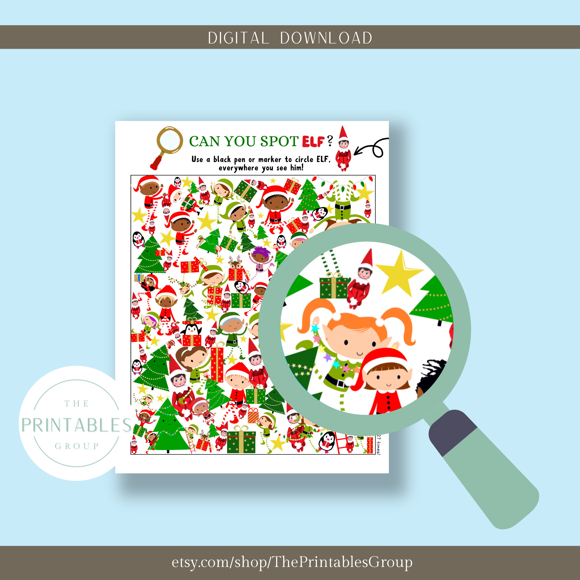 Elf I Spy Game Printable, Christmas Scavenger Hunt Games, Kids Holiday ...