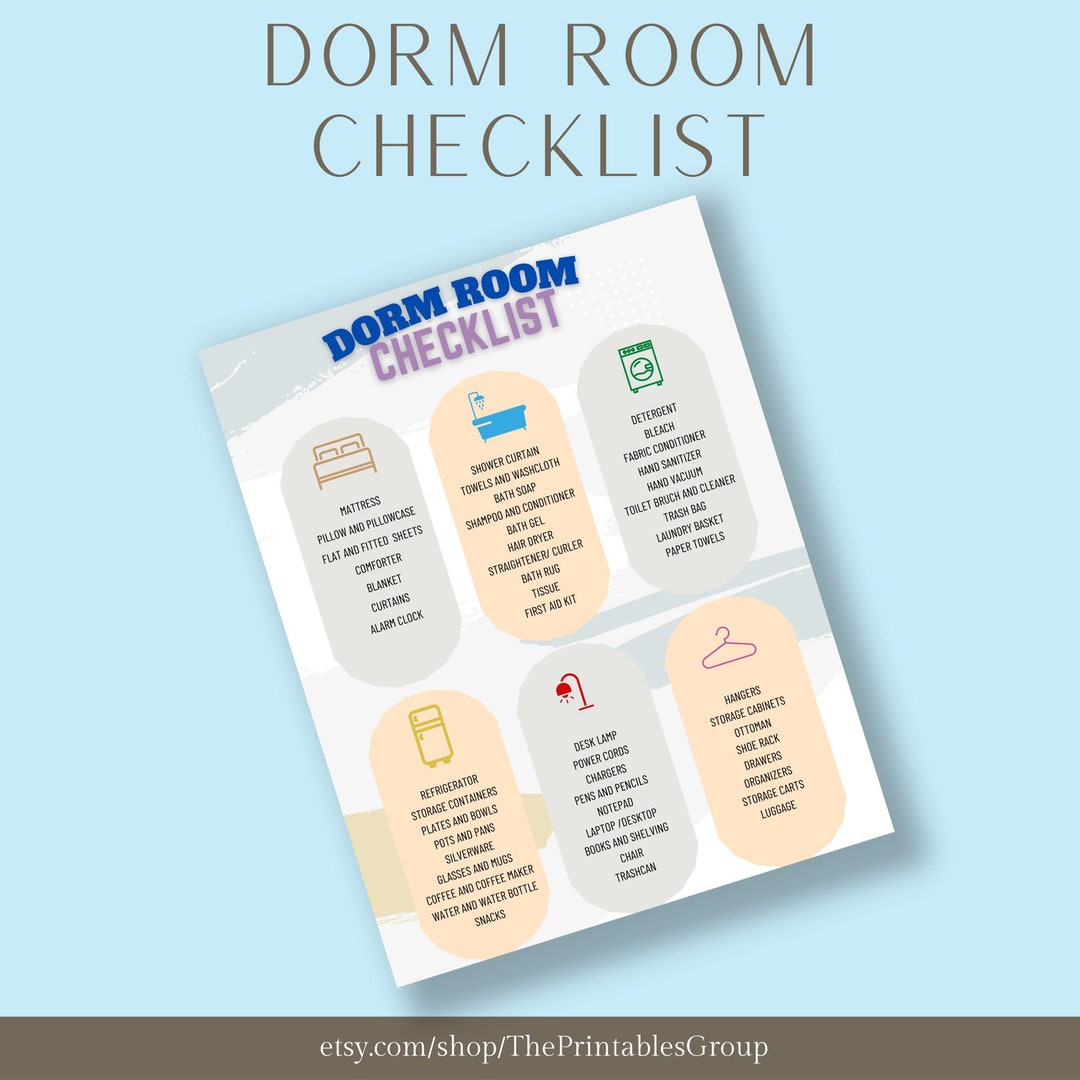 Dorm Room Checklist Printable | College Packing List | Student ...