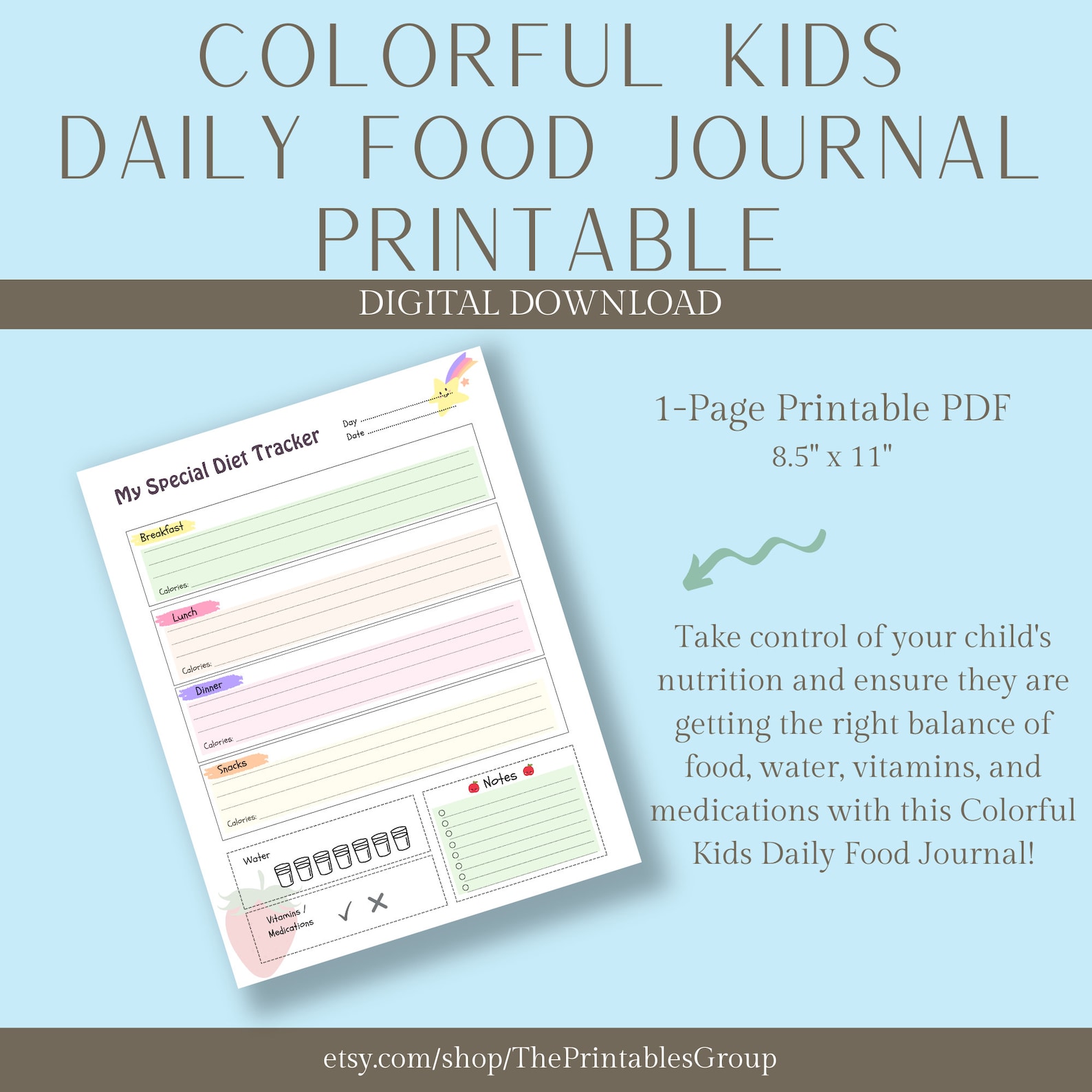 Kids Daily Food Journal Printable | Healthy Eating Tracker for Kids ...