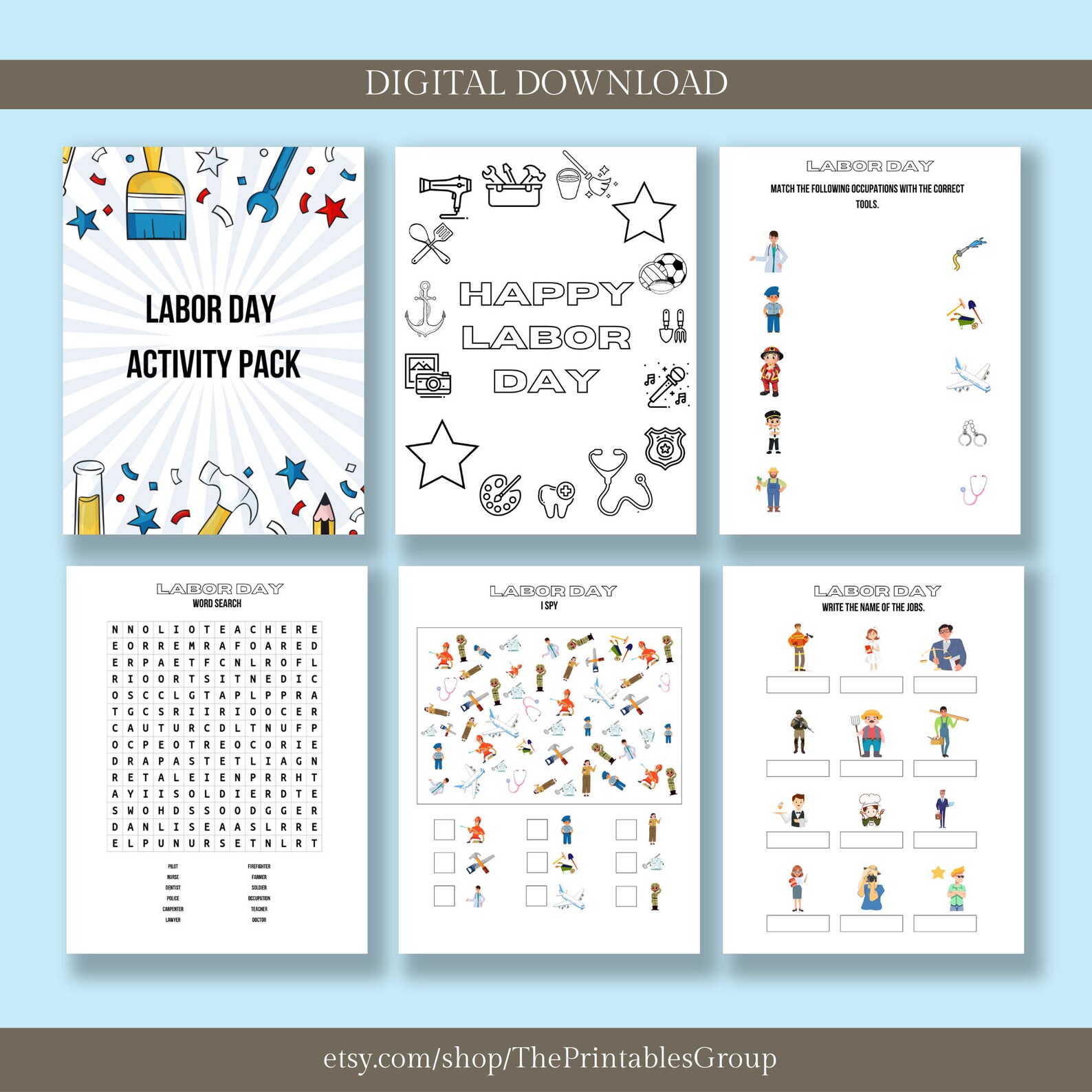 Labor Day Activity Pack Printable, Labor Day Printable Activities ...