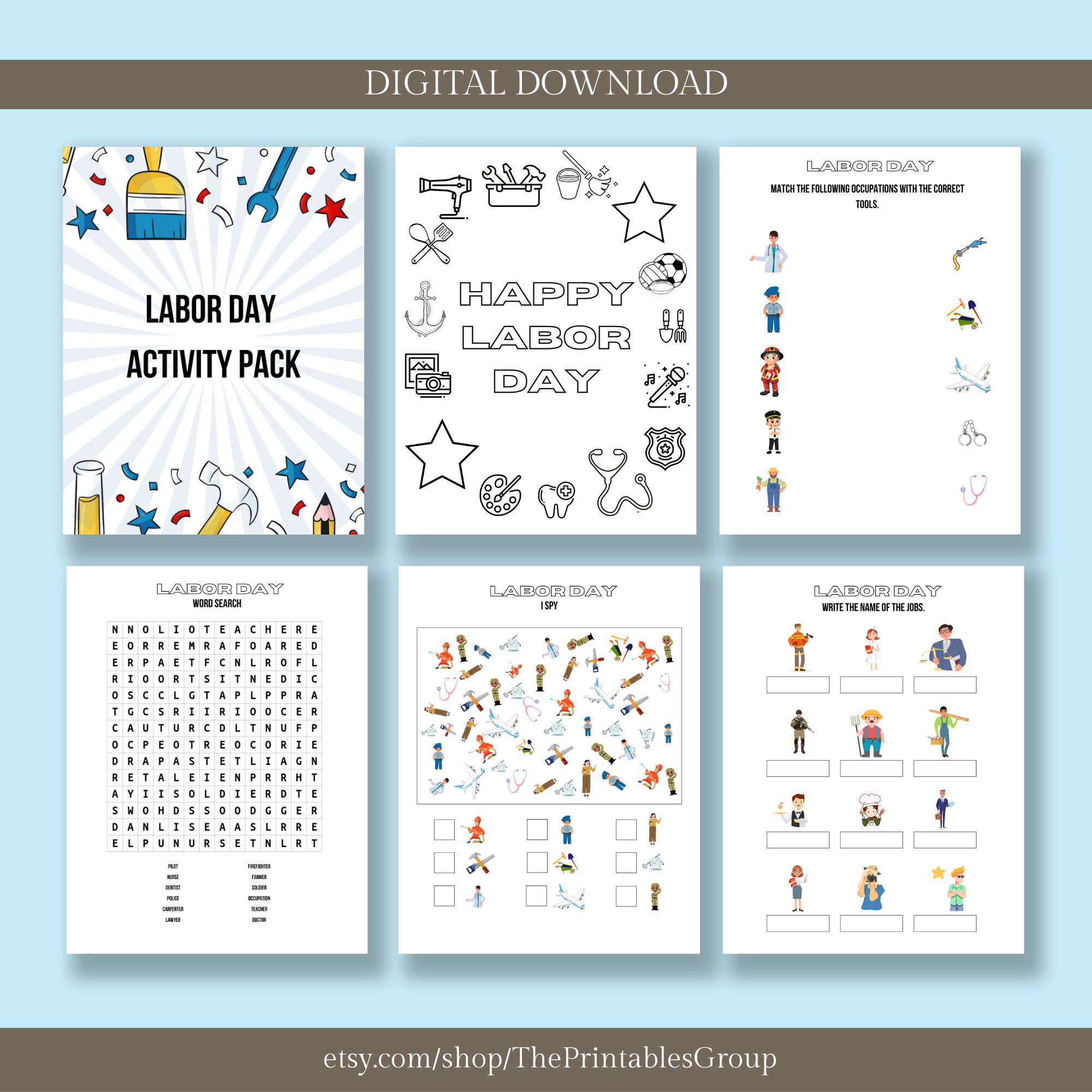 Labor Day Activity Pack Printable, Labor Day Printable Activities ...