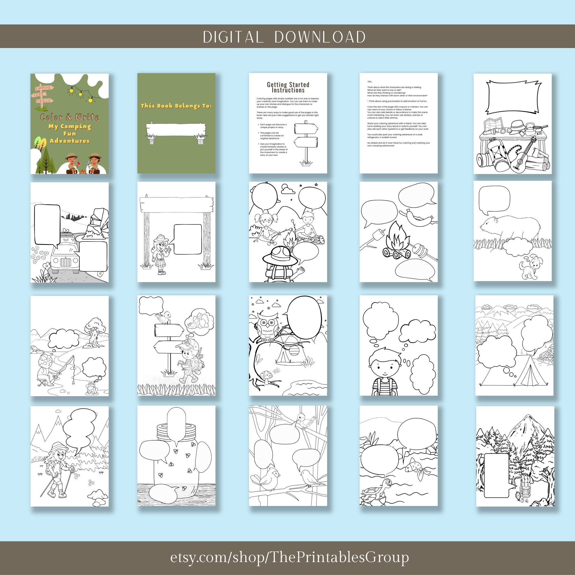 Camping Adventure Coloring Sheets for Kids Printable Camping Journal ...