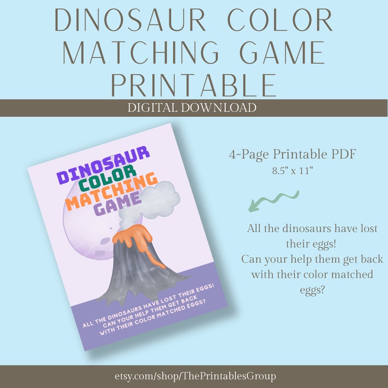 Dinosaur Color Matching Game Printable | Animal Color Matching ...