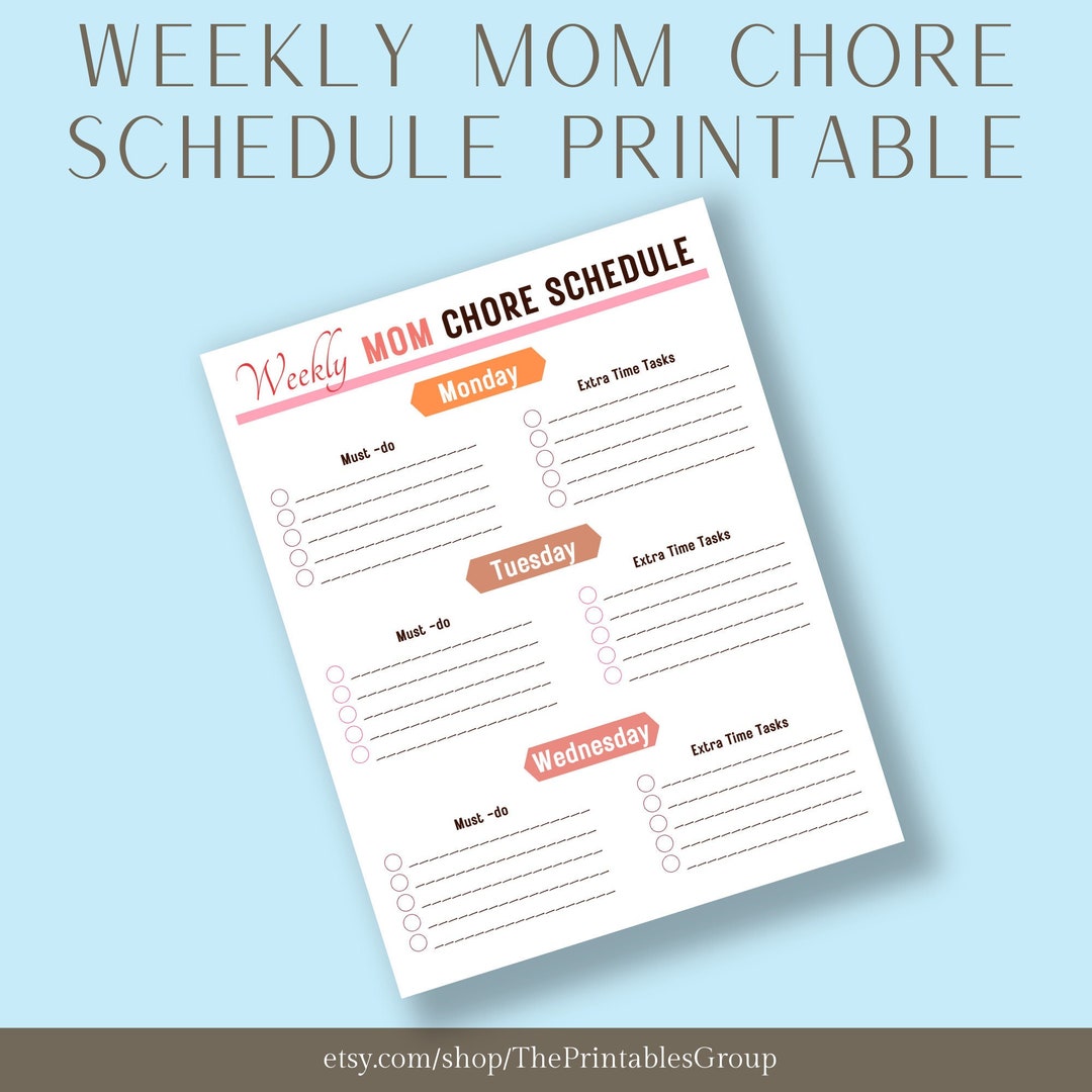 Weekly Mom Chore Schedule Printable, Daily and Weekly Planner for ...