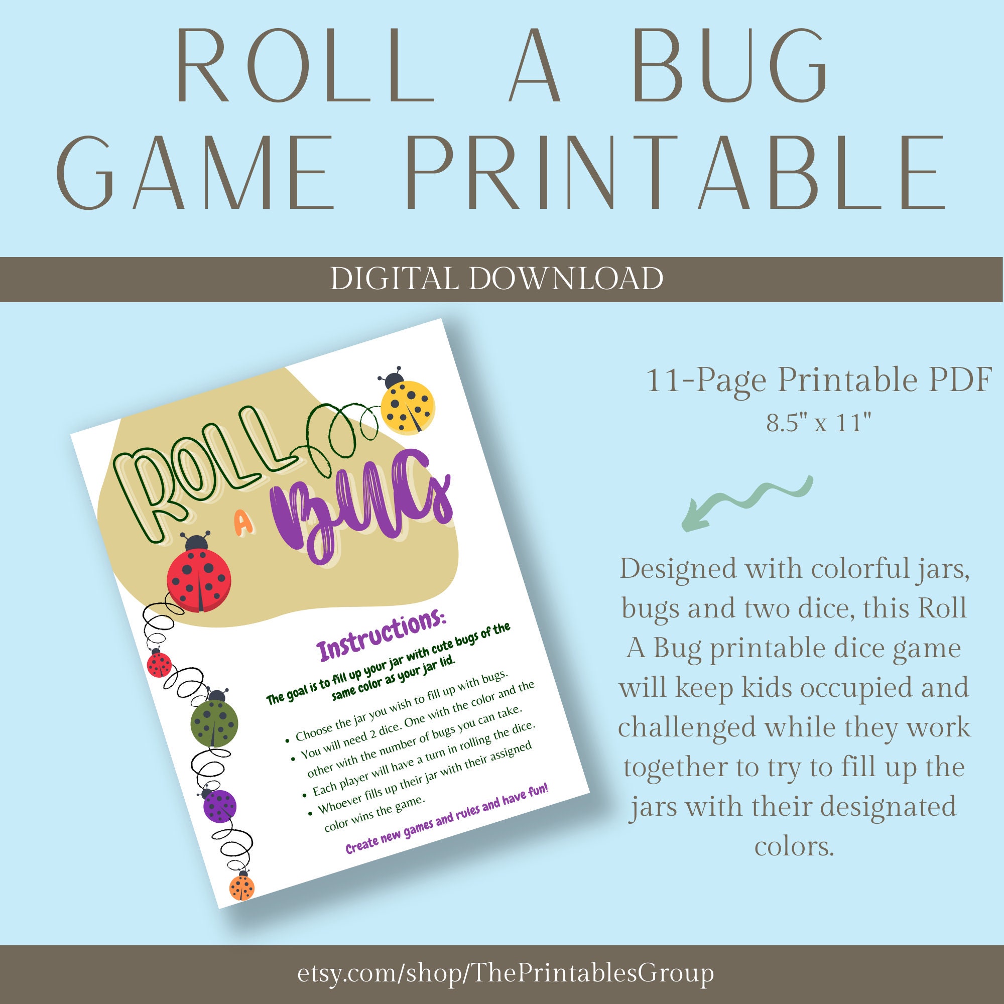 Roll A Bug Printable Game | Interactive Dice Game | Color Games for ...