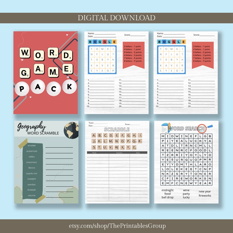 Word Game Pack Printable, Word Search Game, Geography Word Scramble ...