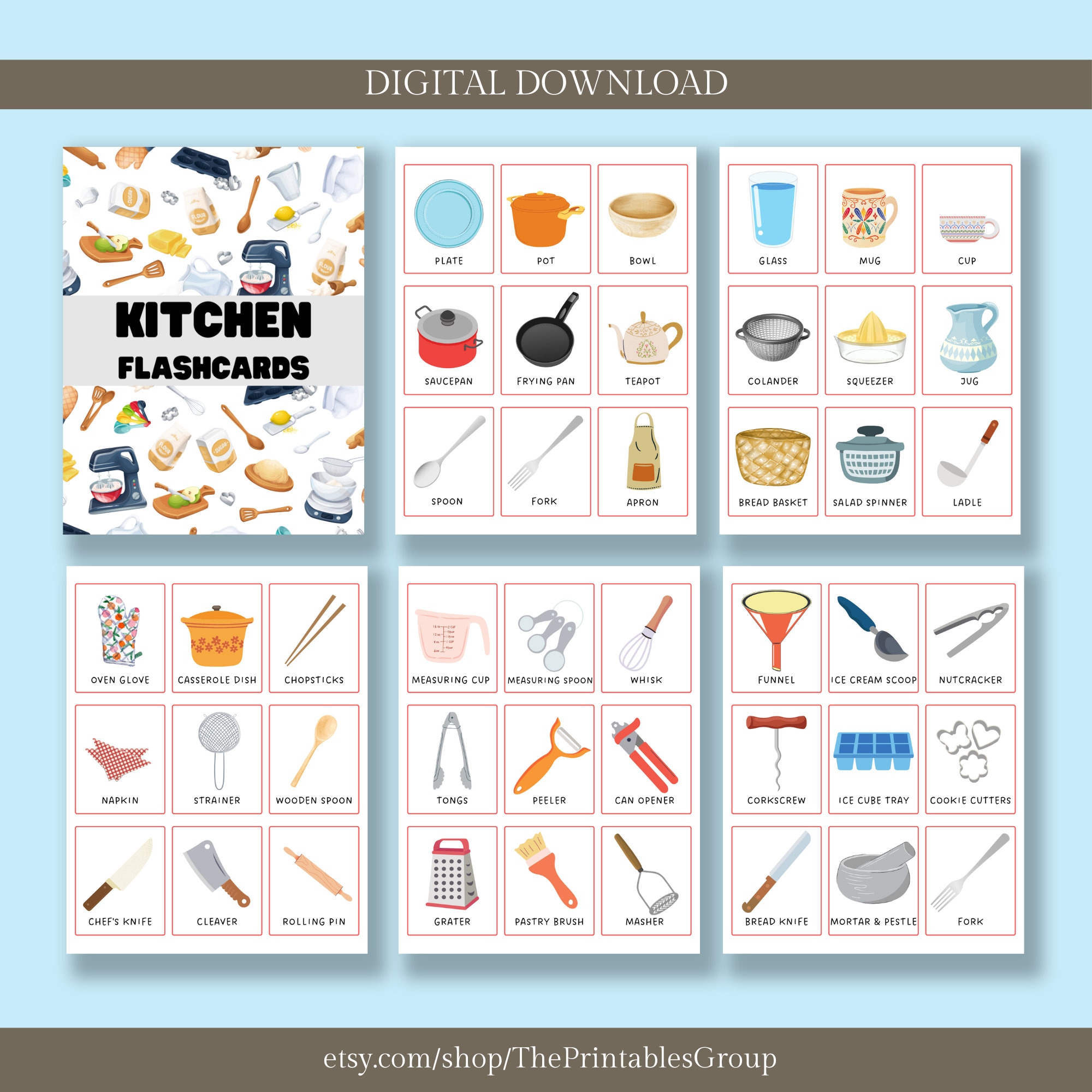 Kitchen Flashcards Printable | Cooking Tools Printable Flashcards ...