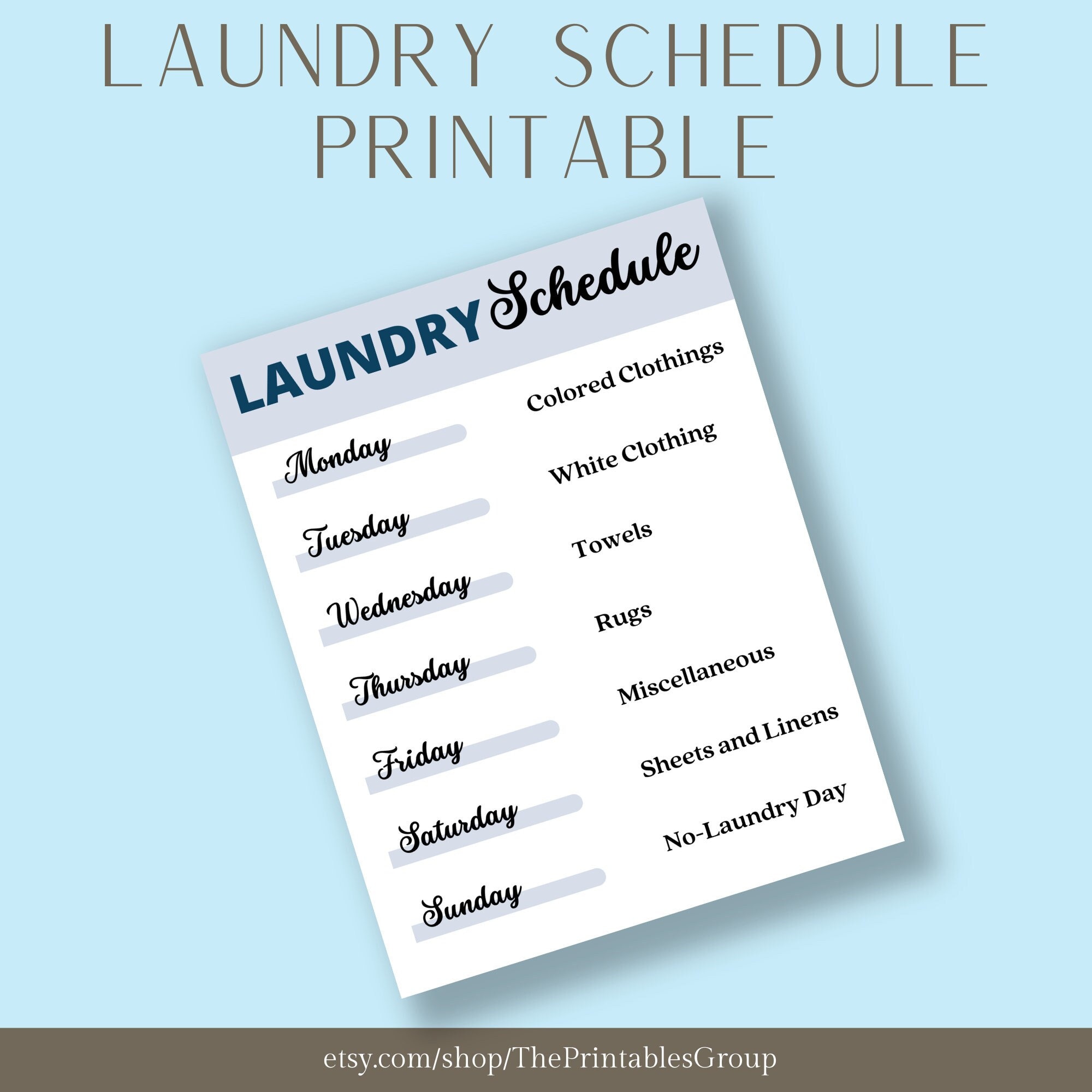 Laundry Schedule Printable | Weekly Laundry Guide | Laundry Frequency ...