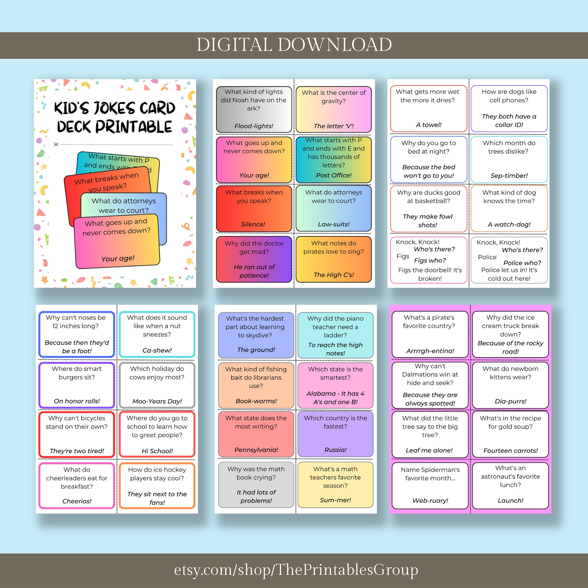 Kid’s Jokes Card Deck Printable, Funny Jokes for Kids, Kids’ Jokes ...