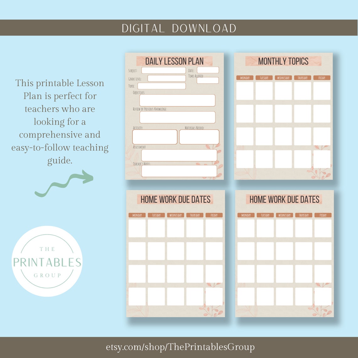 Teacher Lesson Plan Printable, Academic Lesson Planner, Teacher Binder ...