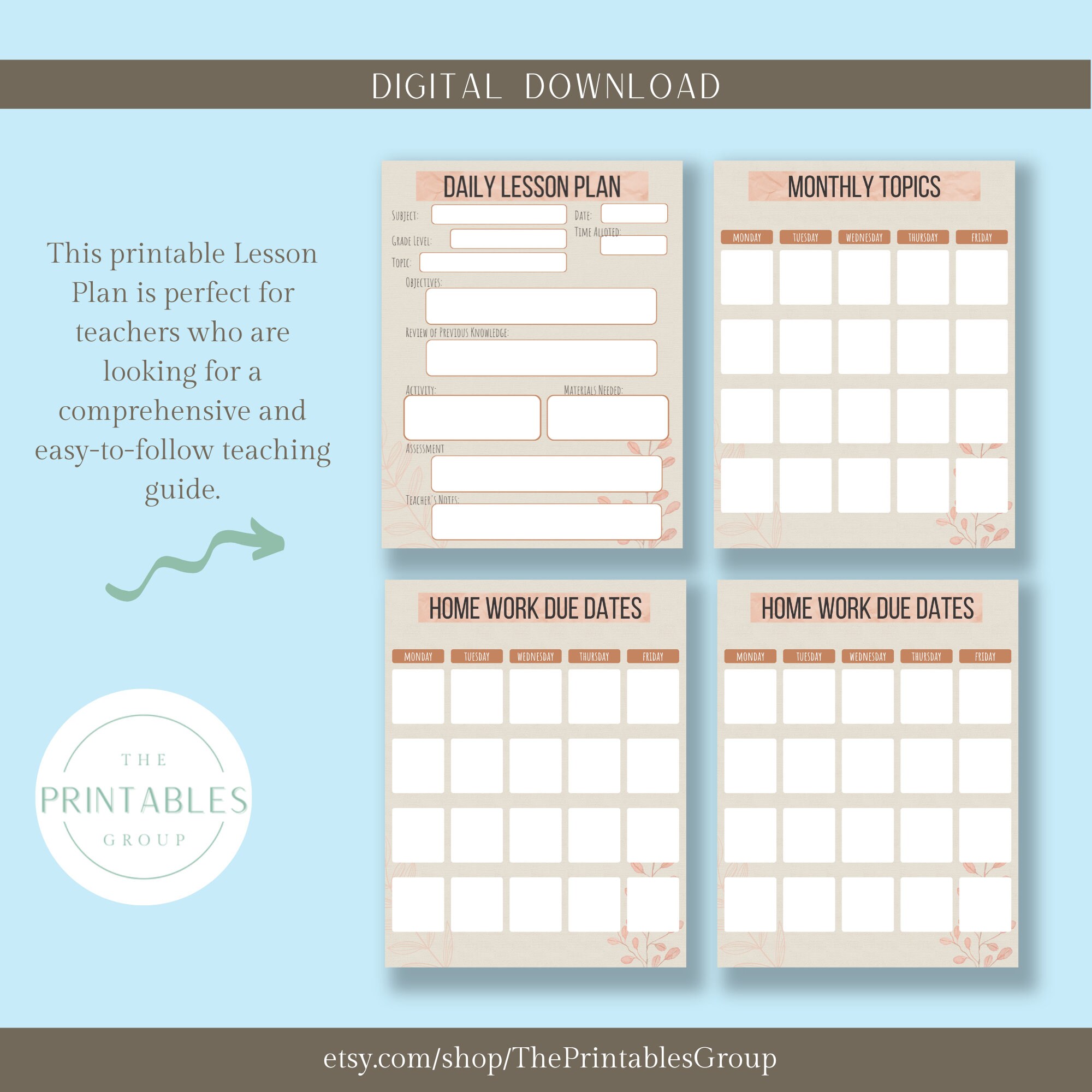 Teacher Lesson Plan Printable, Academic Lesson Planner, Teacher Binder ...