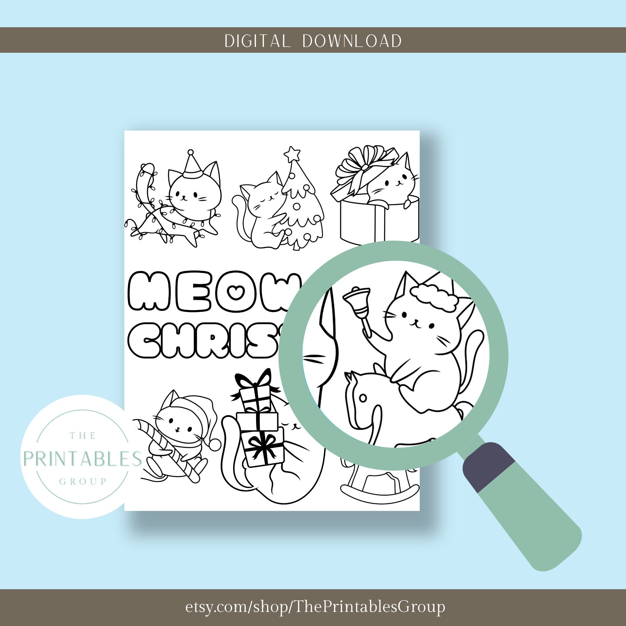 Christmas Cat Printable Coloring Page Christmas-themed Kitty - Etsy