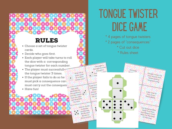 Tongue Twister Printable Activities Tongue Twister Dice Game | Etsy