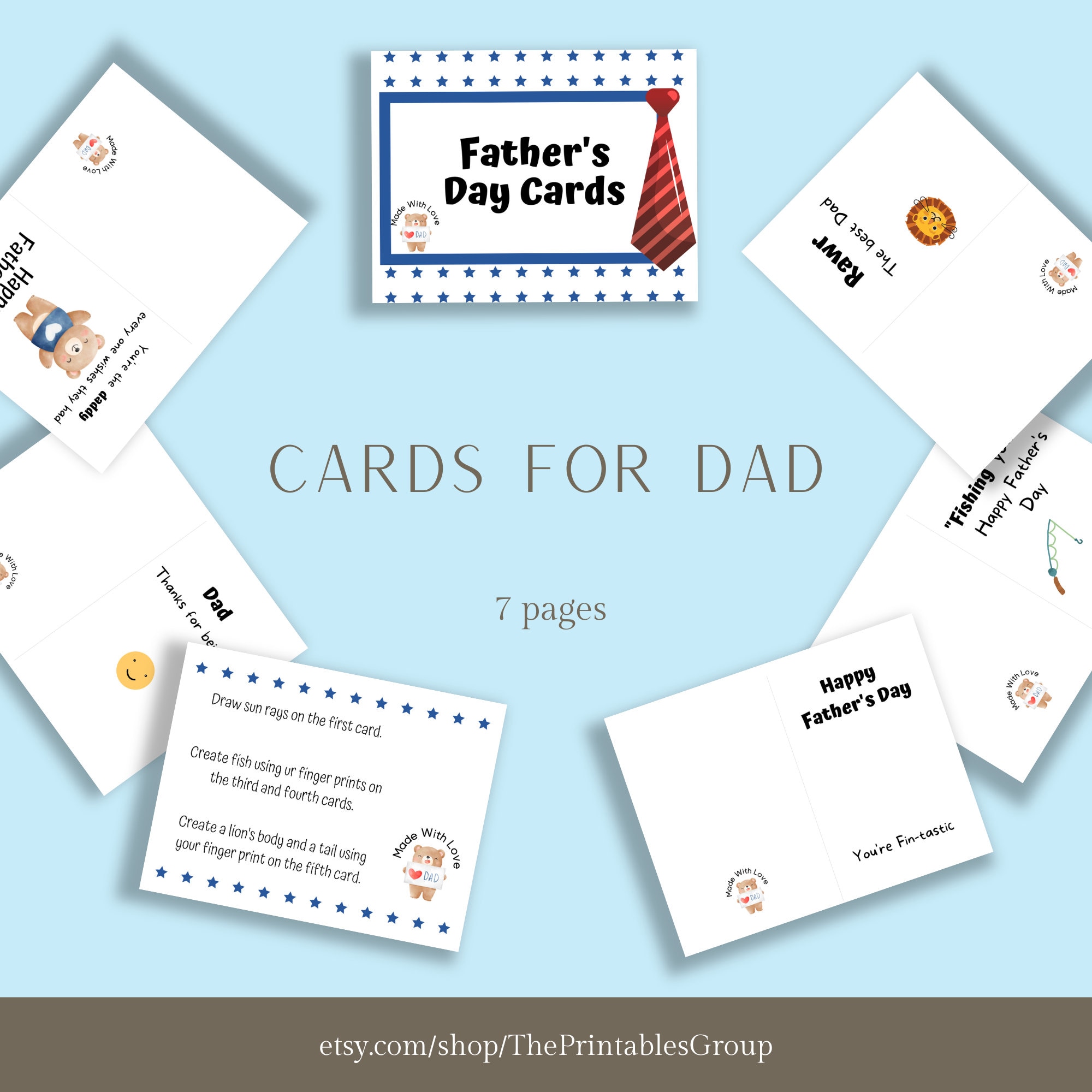 Father's Day Cards Printable | Set of 5 Drawing Cards | Dad Greeting ...