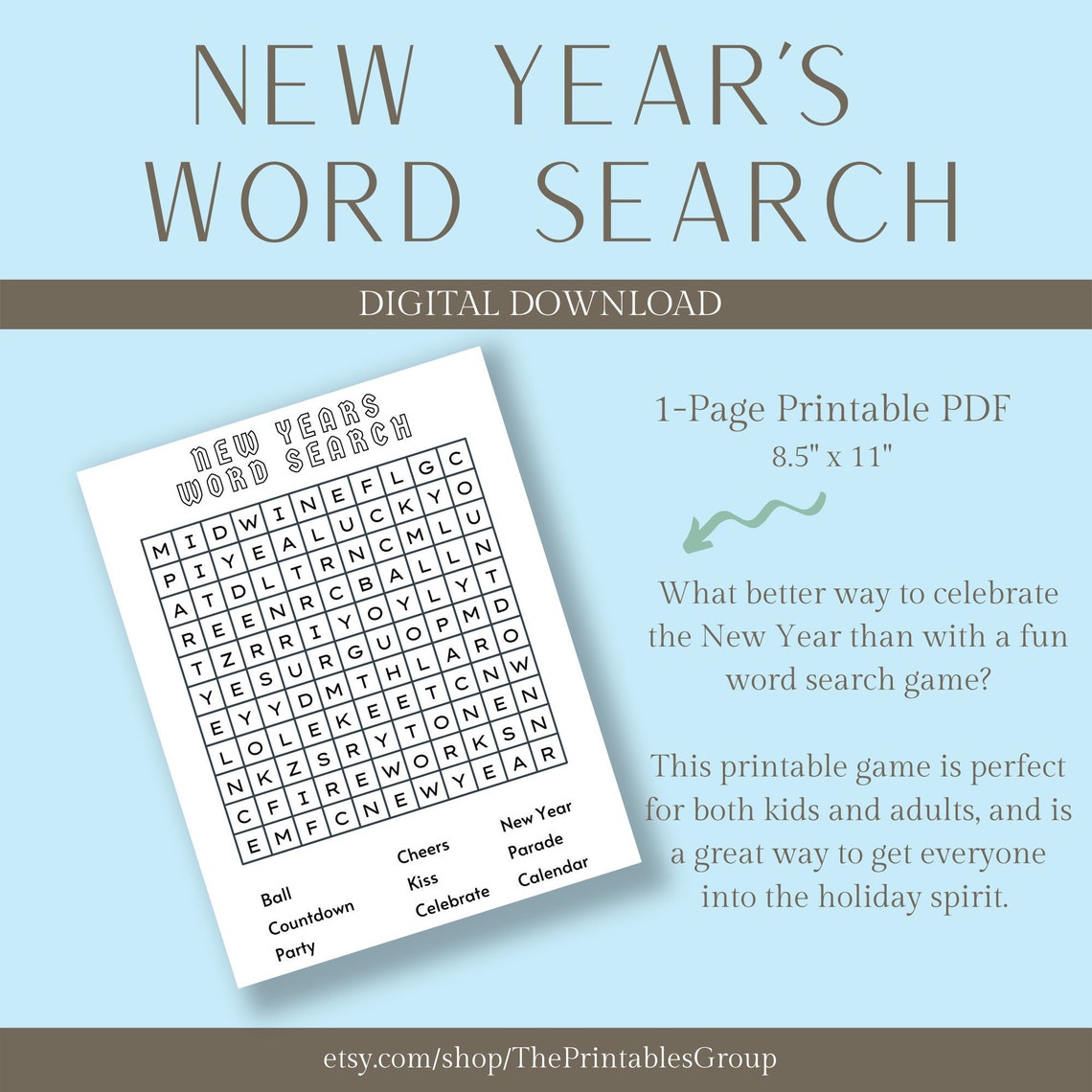 New Year Word Search Printable | New Years Word Puzzle Game | New Year ...