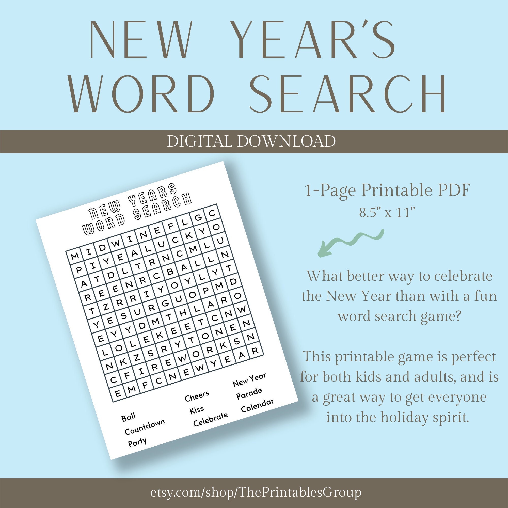 New Year Word Search Printable New Years Word Puzzle Game New Year ...