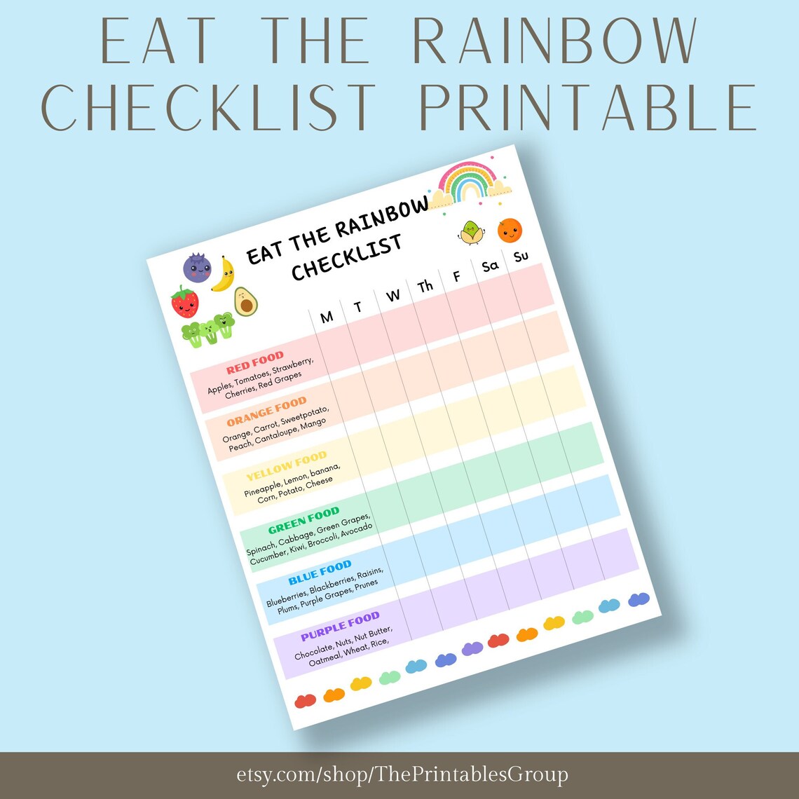 Healthy Food Tracker for Kids | Eat the Rainbow Checklist Printable ...