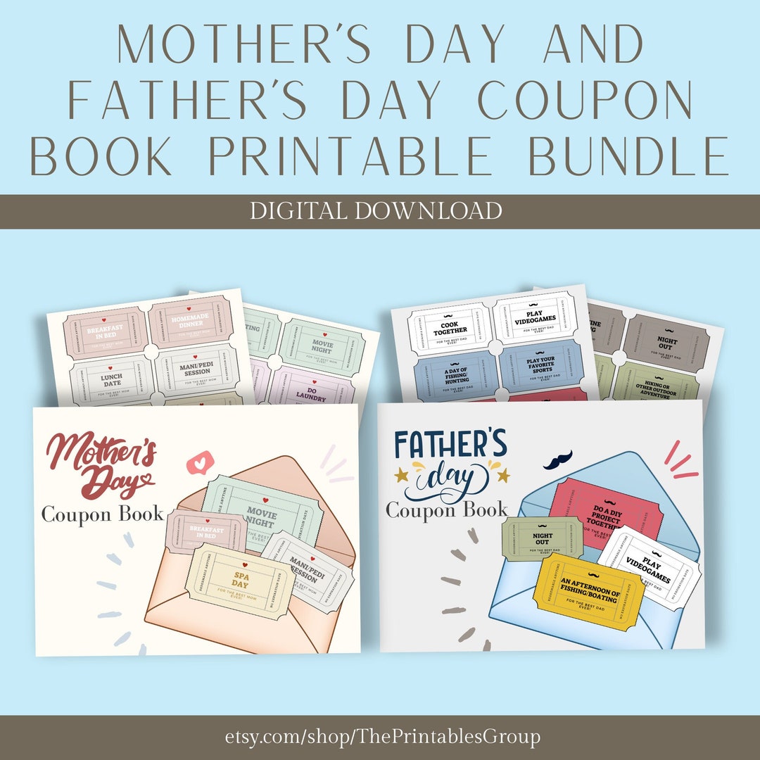 Printable Coupon Book Bundle for Mom & Dad | Mother's Day and Father's ...