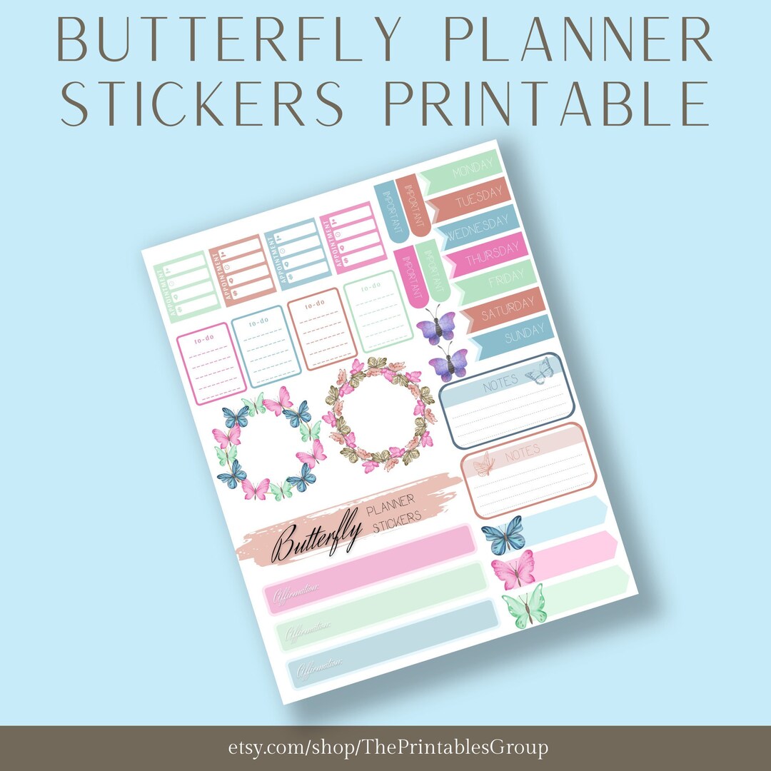 Butterfly Planner Stickers Printable | Butterflies Diary Stickers ...