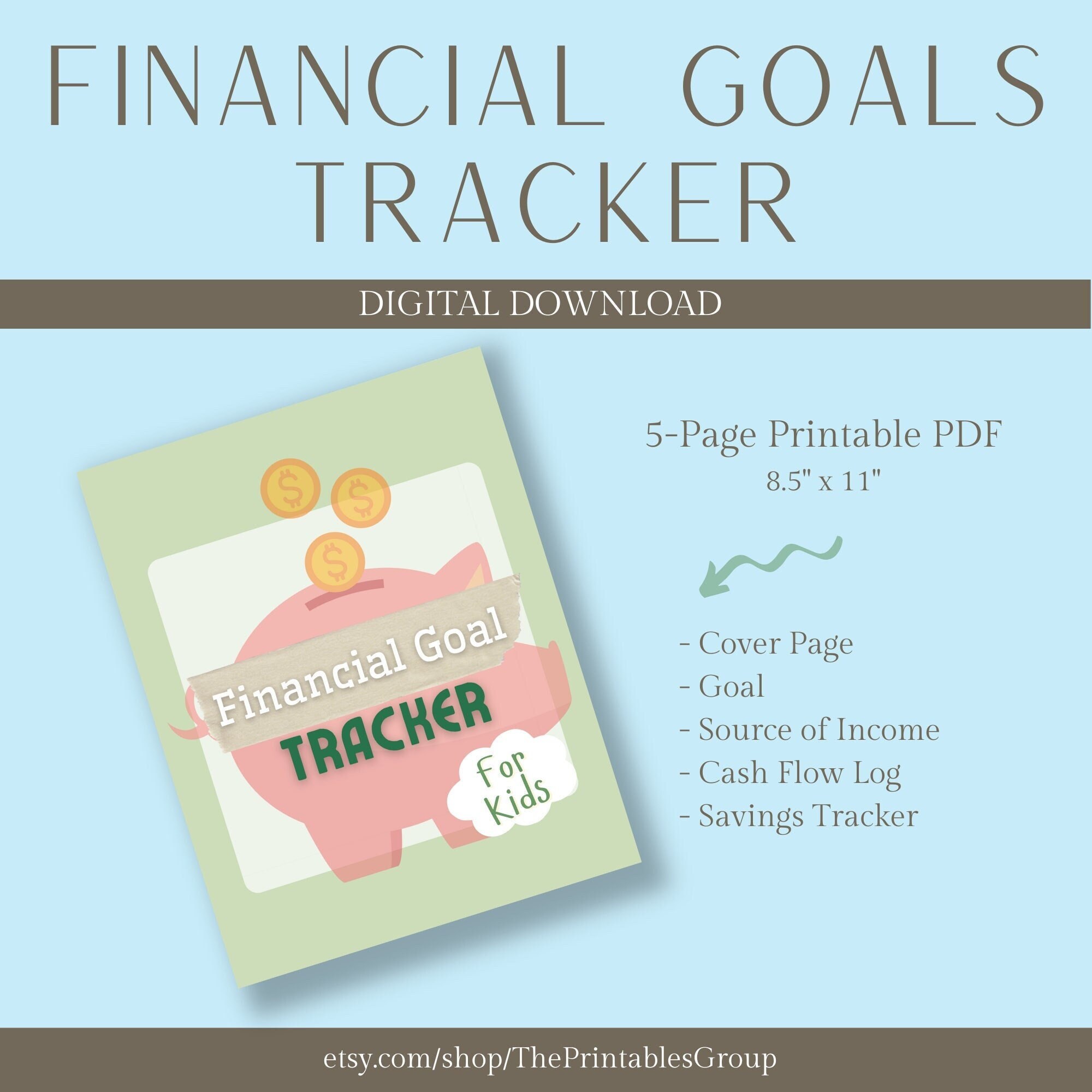 Financial Goals Tracker for Kids | Printable Finance Planner for Students | Goal Planner ...