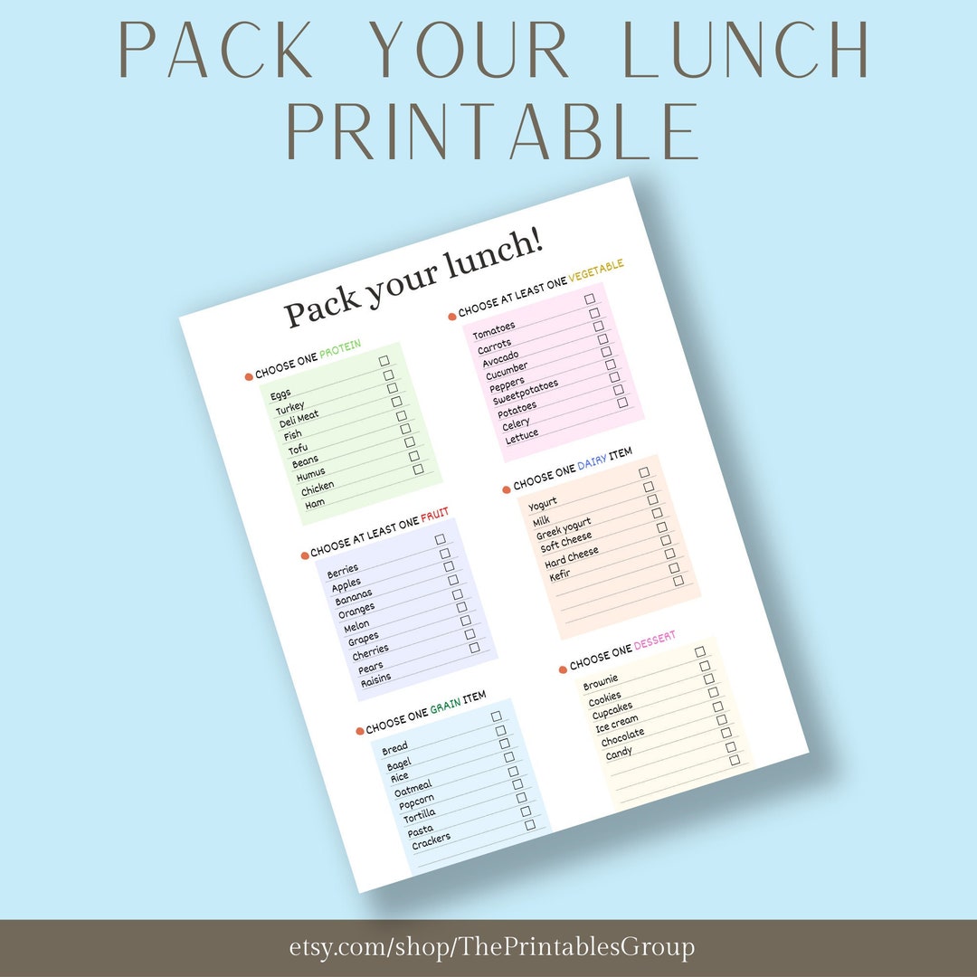 Lunch Menu Planner | Pack Your Lunch Printable | Healthy Lunchbox Food ...