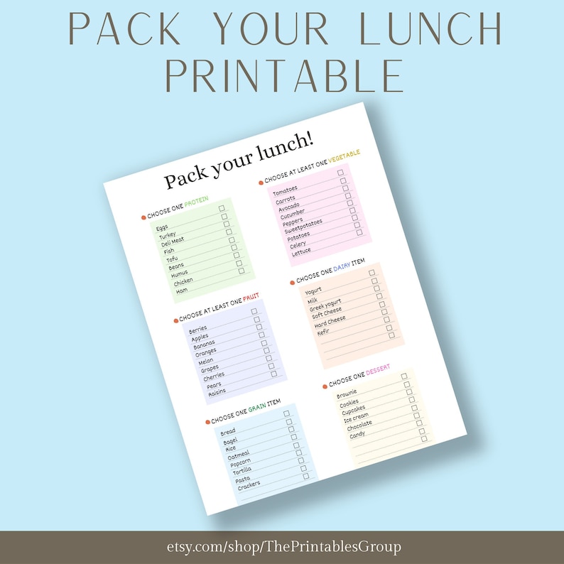 Lunch Menu Planner | Pack Your Lunch Printable | Healthy Lunchbox Food ...