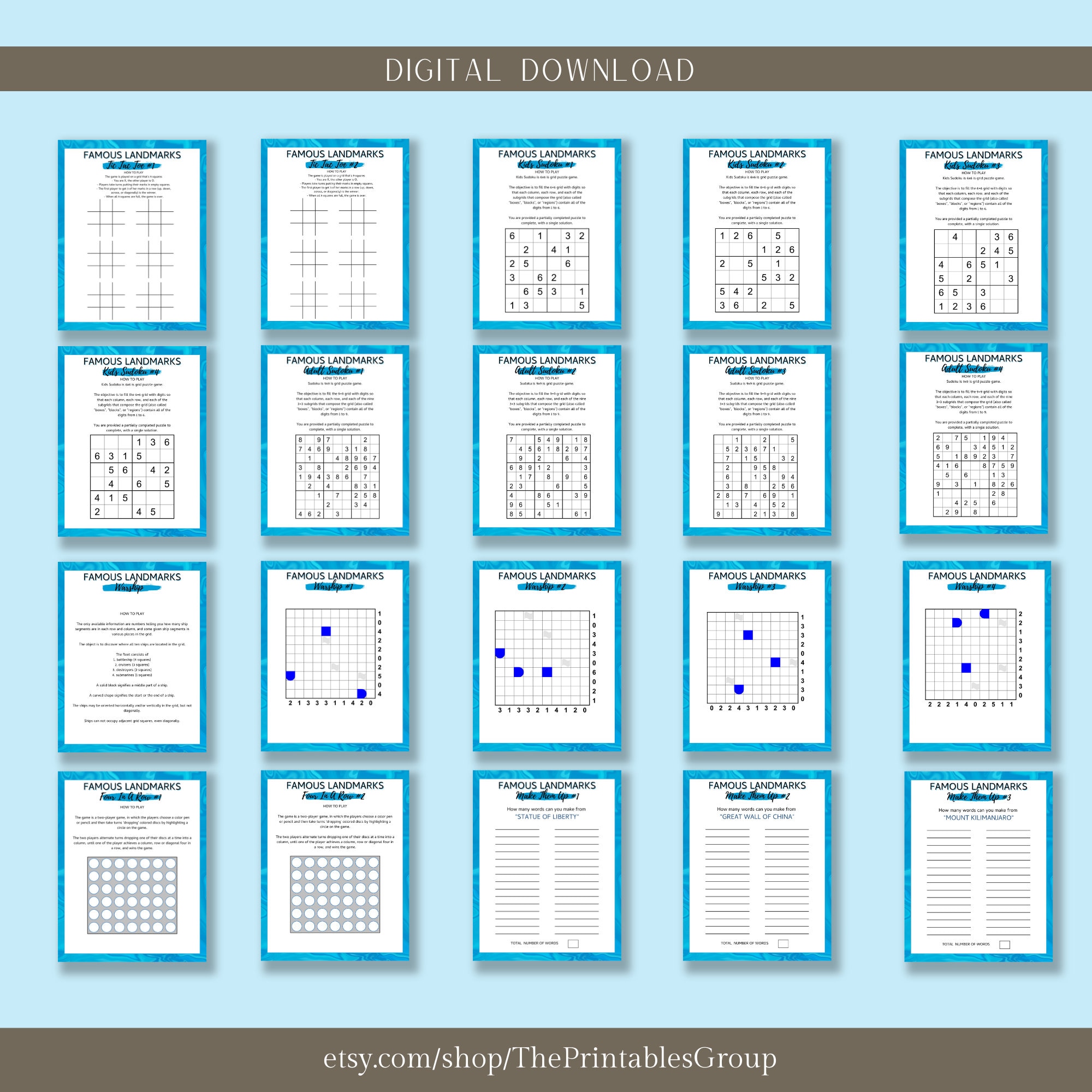 Famous World Landmarks Printable Game Bundle | Printable Maze | Word ...