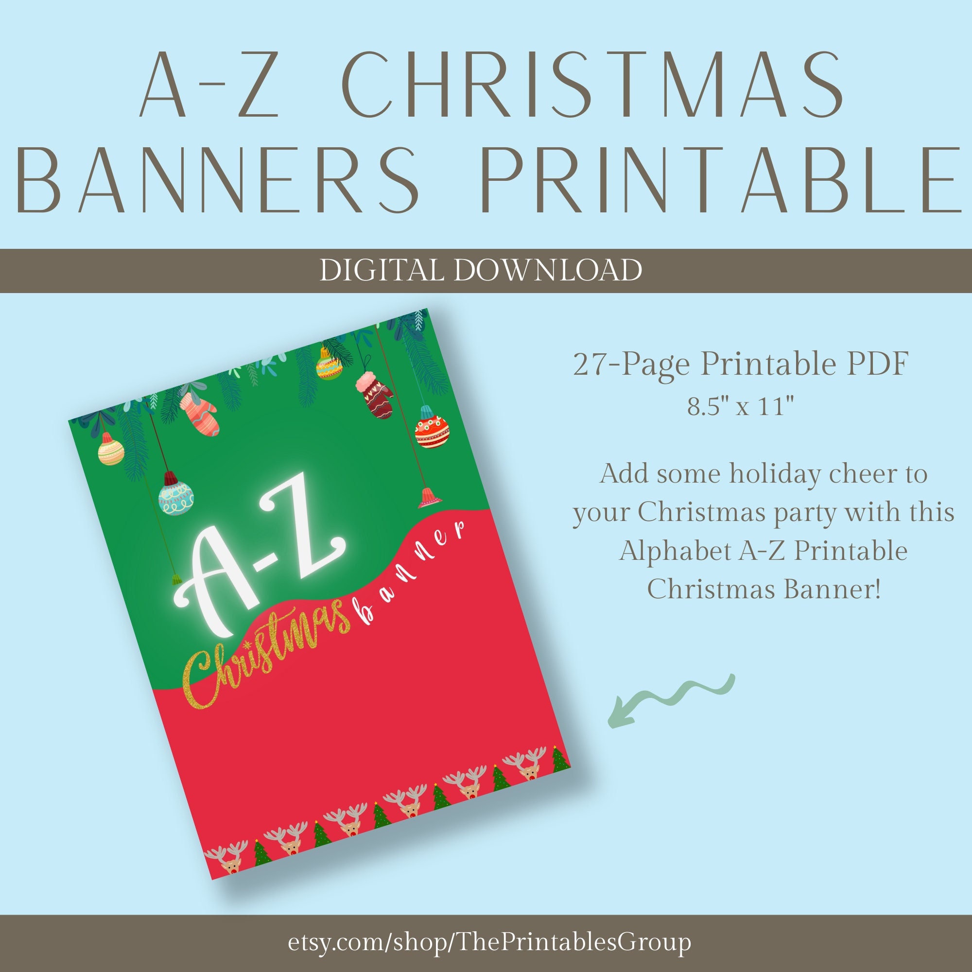 Christmas Alphabet Banner Printable, A-Z Full Alphabet Banners, Bunting ...