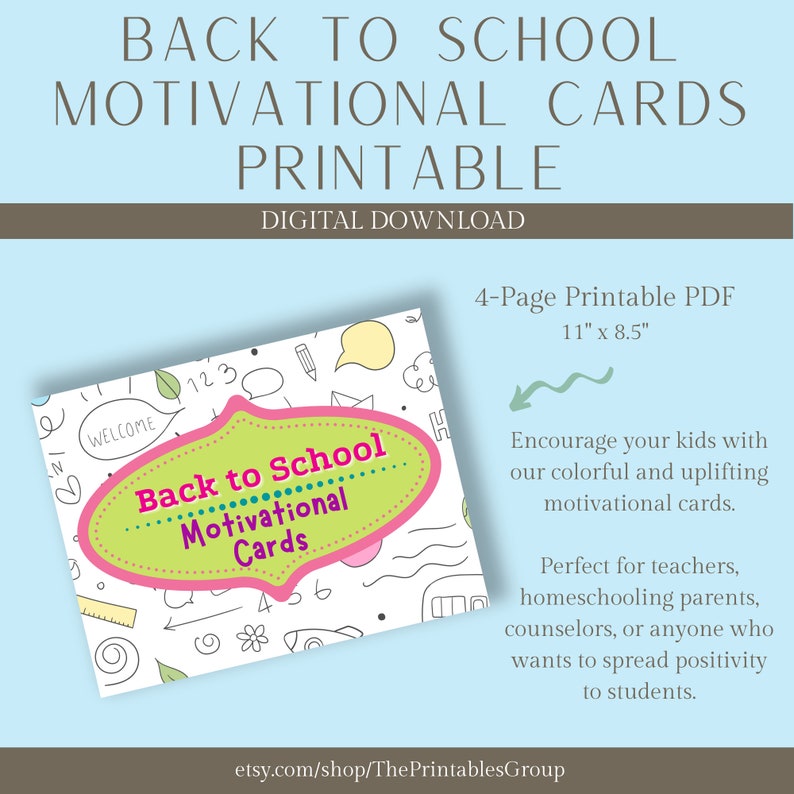 Back to School Motivational Cards Printable, Positive Affirmations for ...