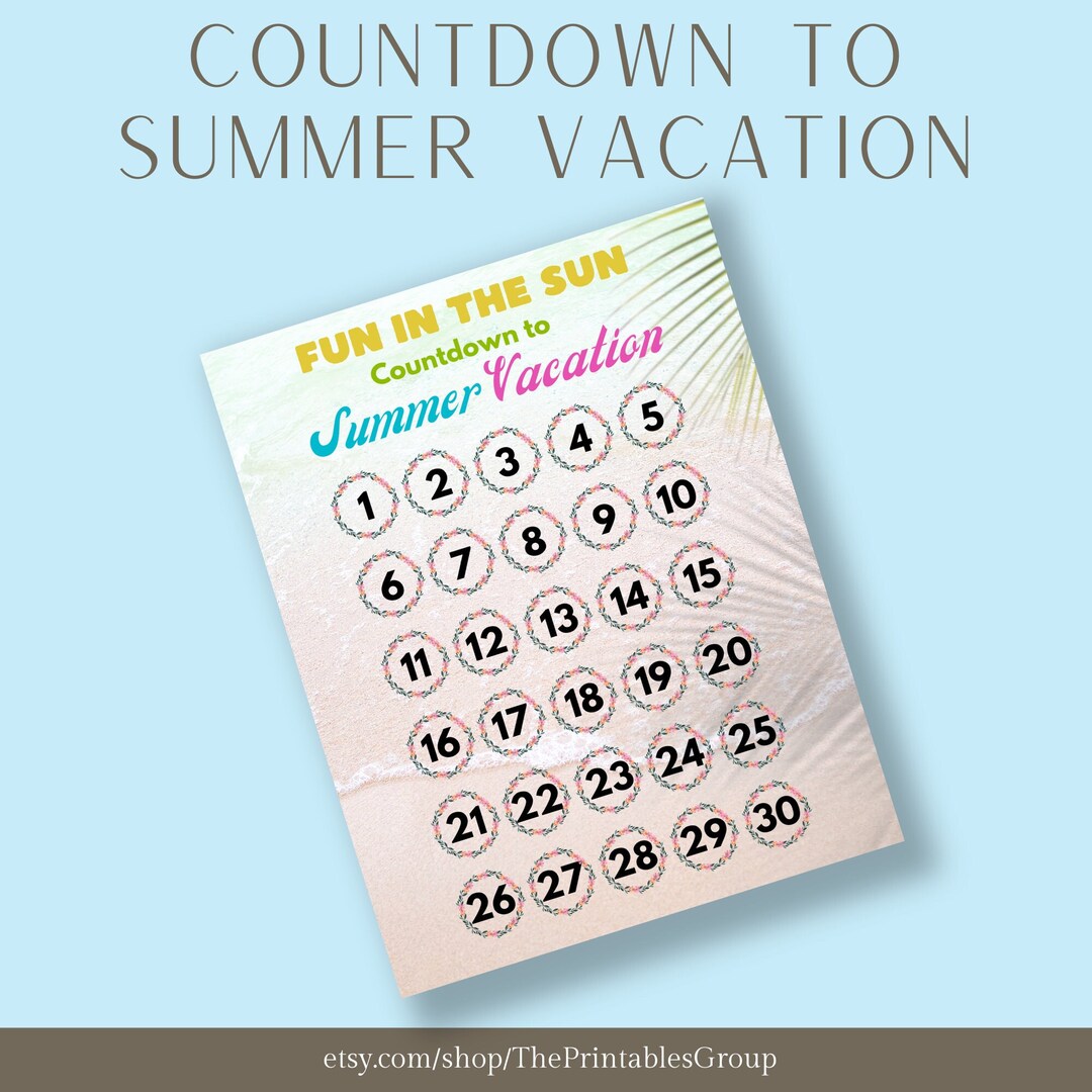 30 Days of Summer Countdown Planner, Summer Fun Days Countdown Board ...