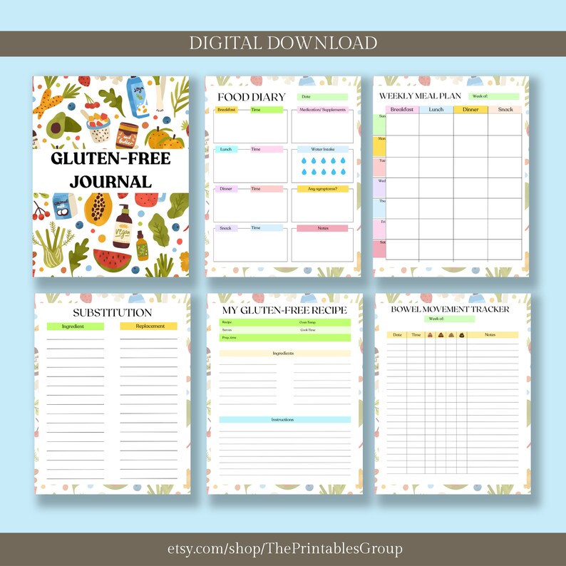 Gluten Free Journal Printable, Food Diary, Food Allergy Tracker, Meal ...