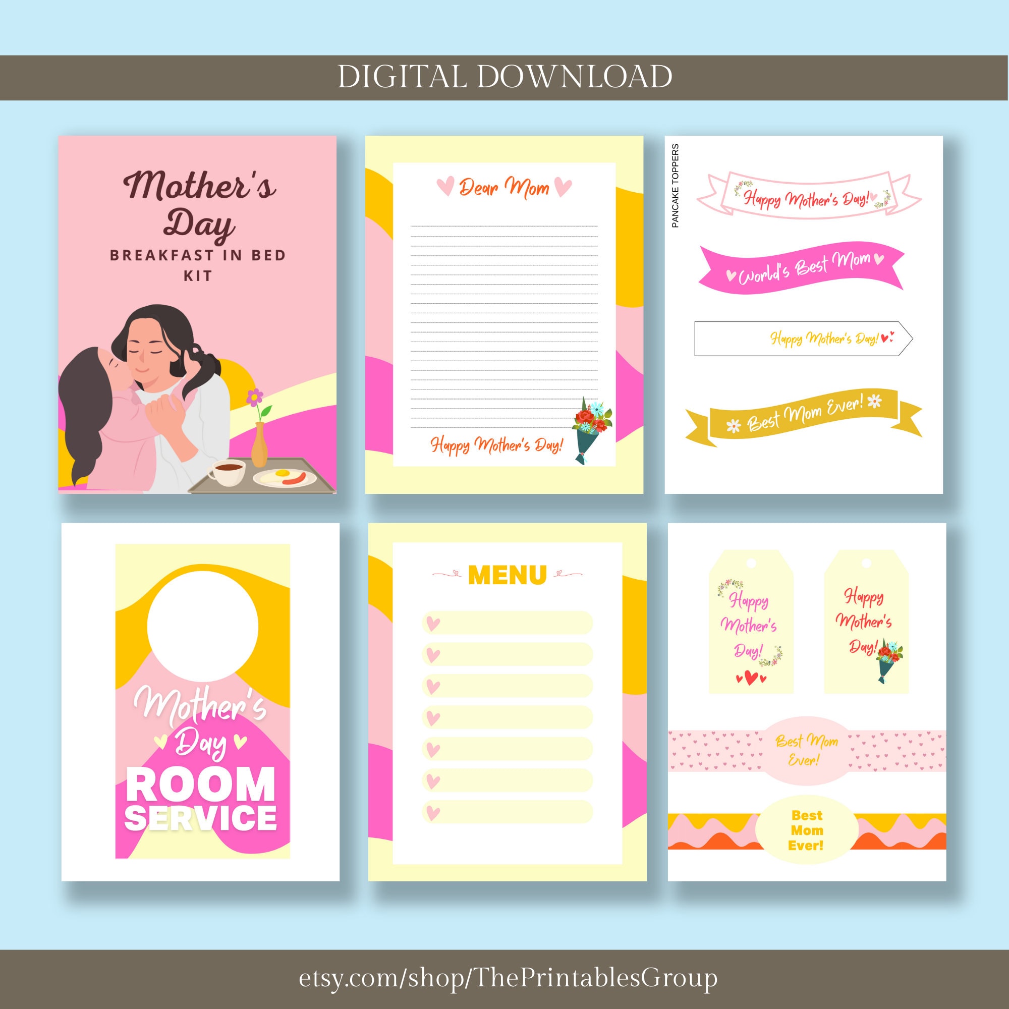 Mother's Day Breakfast in Bed Kit Printable Mothers Day Celebration ...