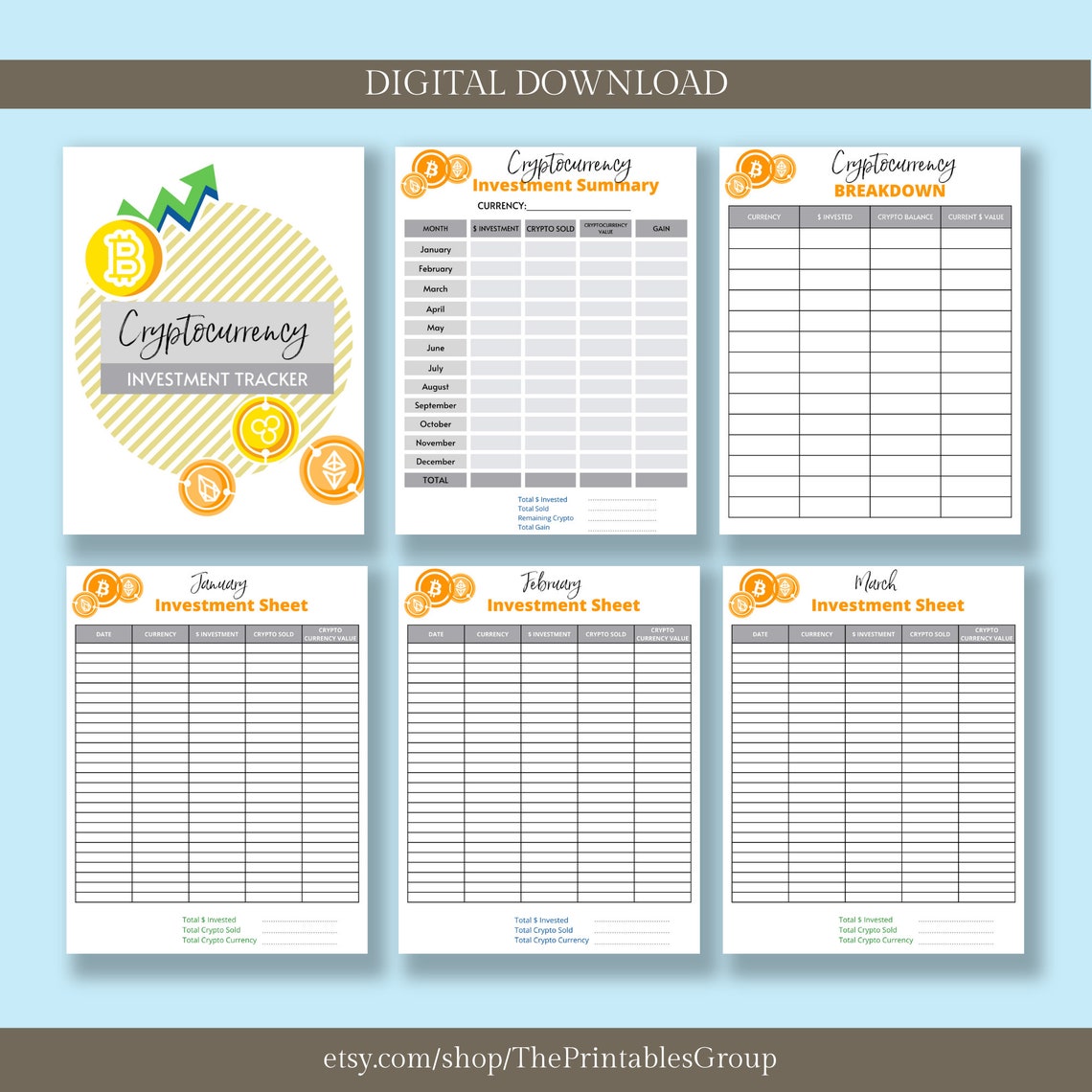 Cryptocurrency Investment Tracker Printable | Crypto Portfolio ...