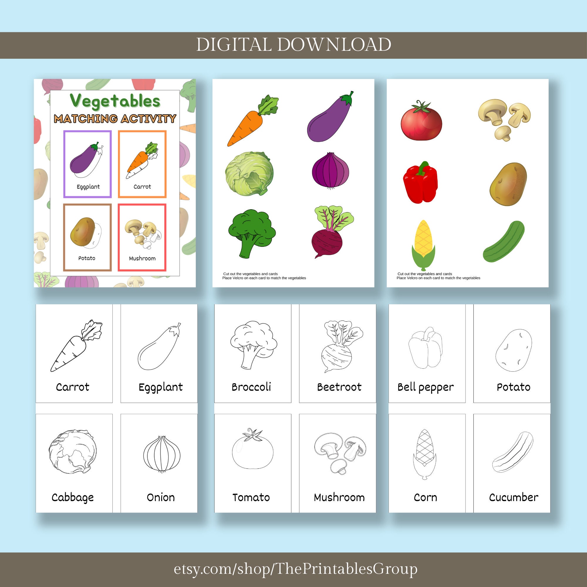 Vegetable Matching Activity Printable | Vegetables Flashcards | Veggie ...