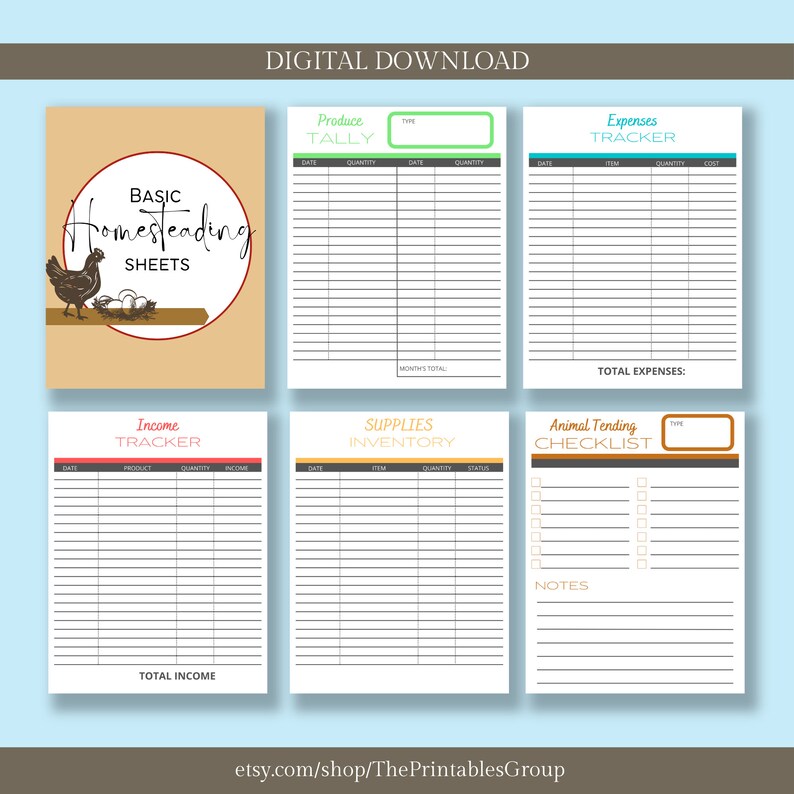 Basic Homesteading Sheets, Homestead Farm Planner, Farm Planning ...