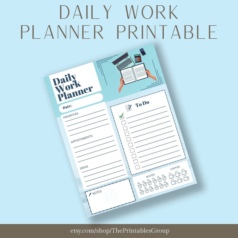 Daily Work Planner Printable, Productivity Organizer, Appointment Notes ...