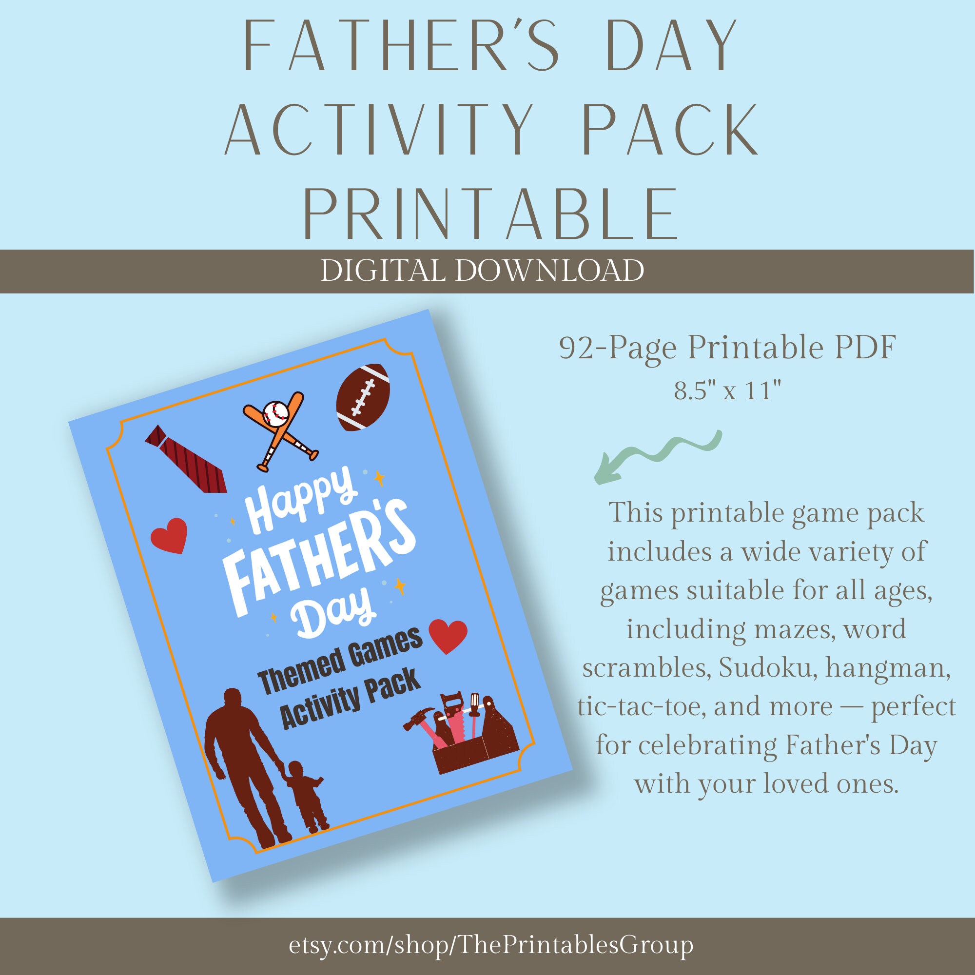 Father's Day Games Activity Pack Printable Maze, Word Scramble, Sudoku ...