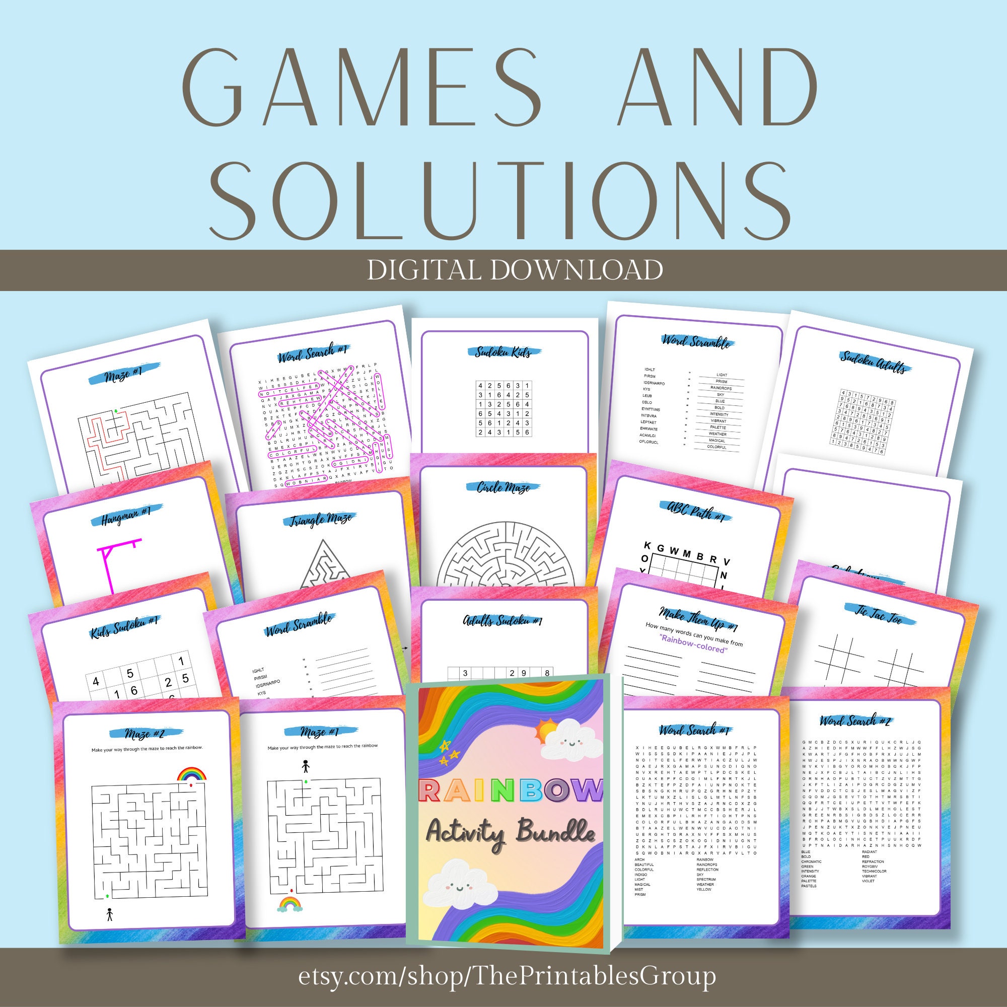 Rainbow Themed Activity Bundle Printable 15 Fun Puzzles & Games ...
