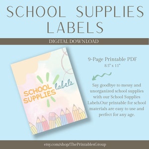 School Supplies Labels Printable | Editable Student Labels | Printable ...