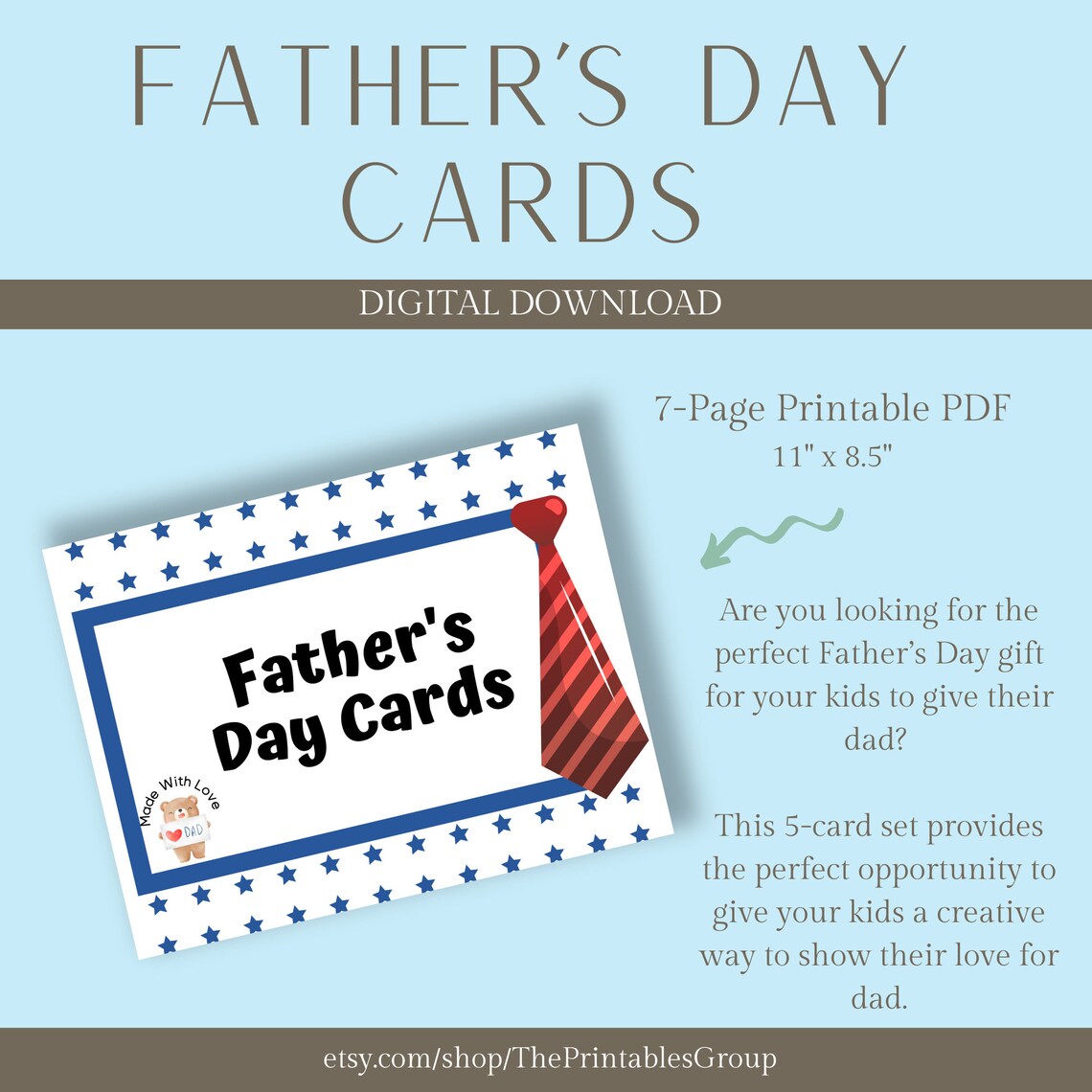 Father's Day Cards Printable Set of 5 Drawing Cards Dad Greeting Cards ...