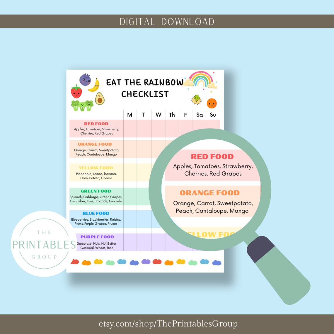 Healthy Food Tracker for Kids | Eat the Rainbow Checklist Printable ...
