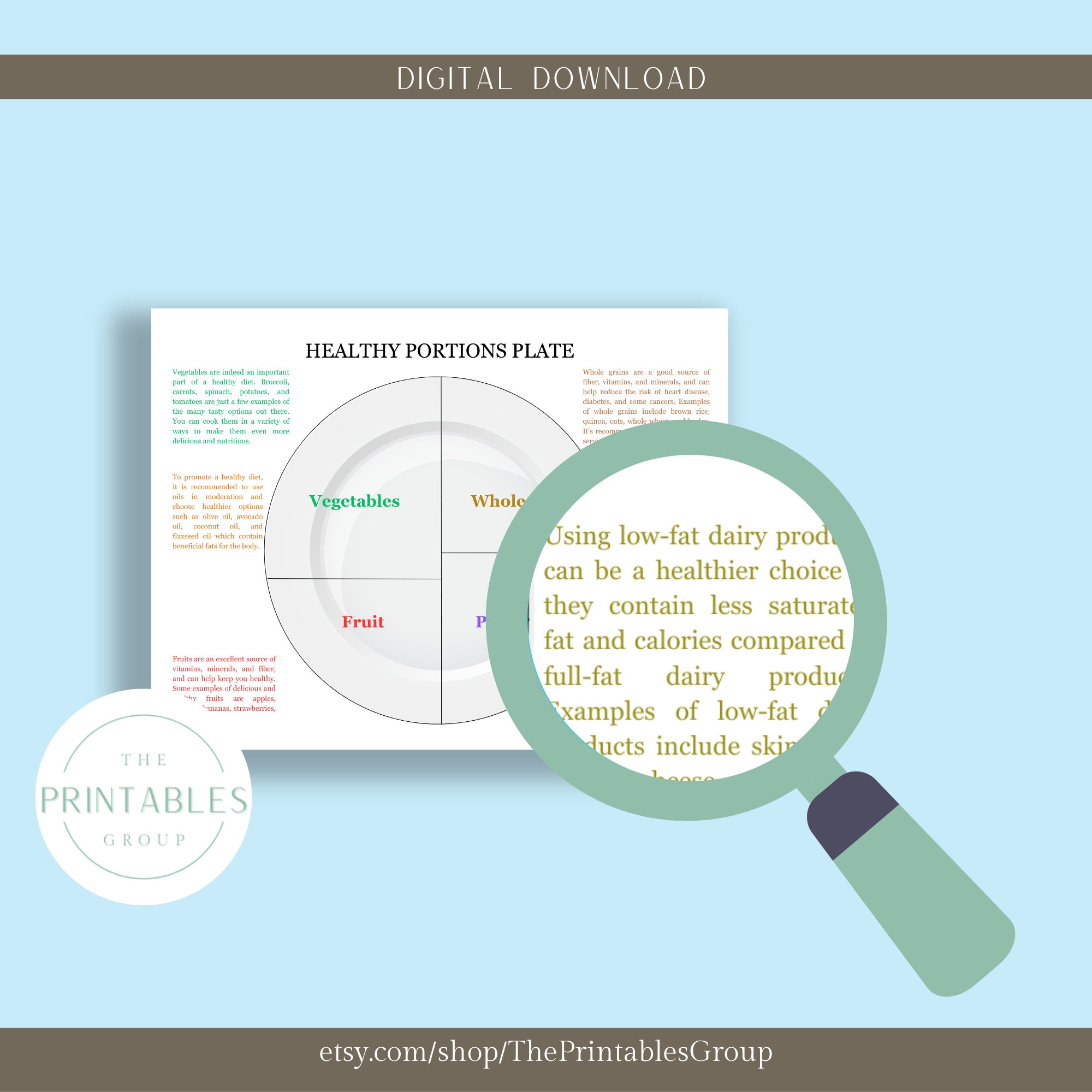 Healthy Portions Plate Printable | Healthy Eating Tracker | Healthy ...