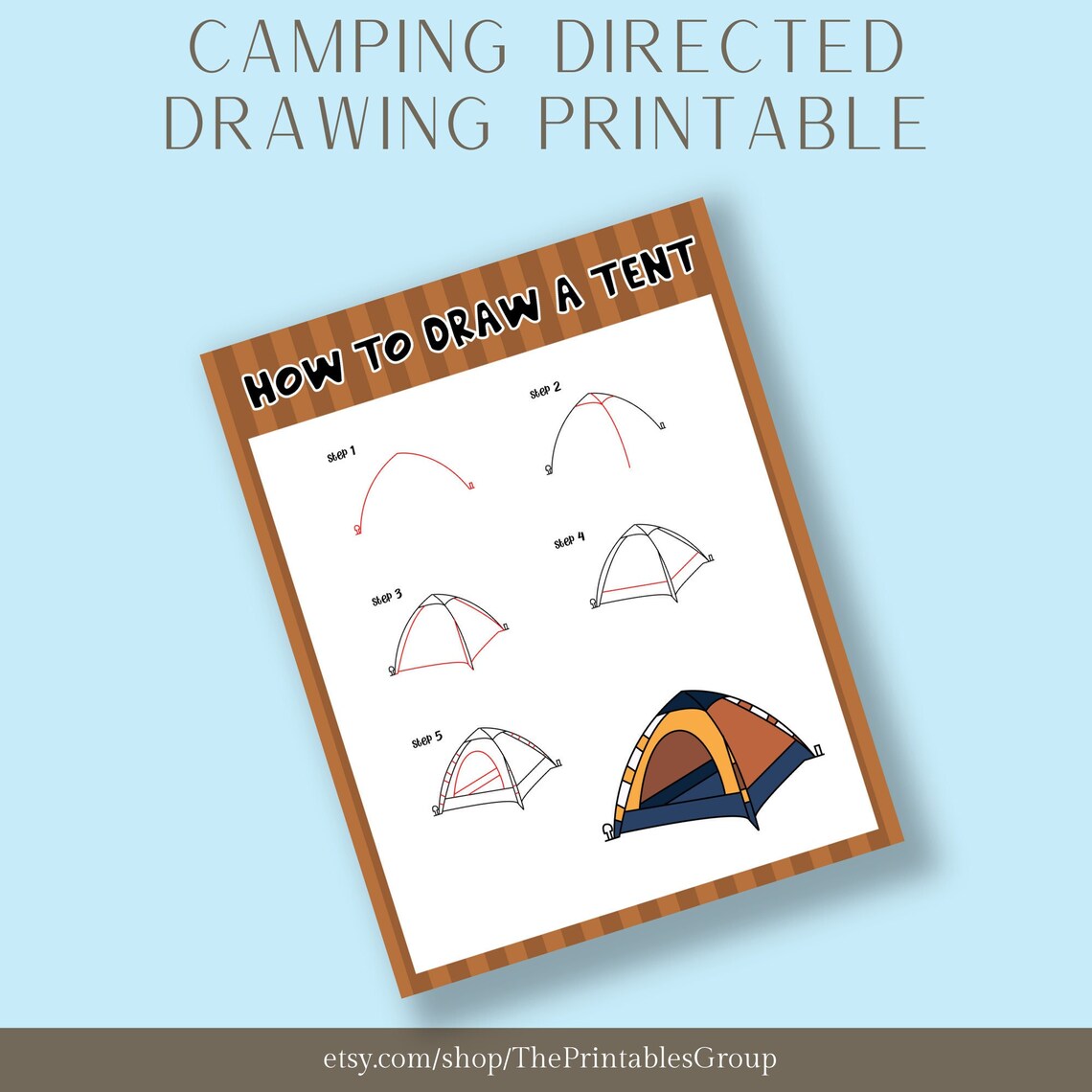 Camping Directed Drawing Printable | Camping Art Tutorial | Draw a Tent ...