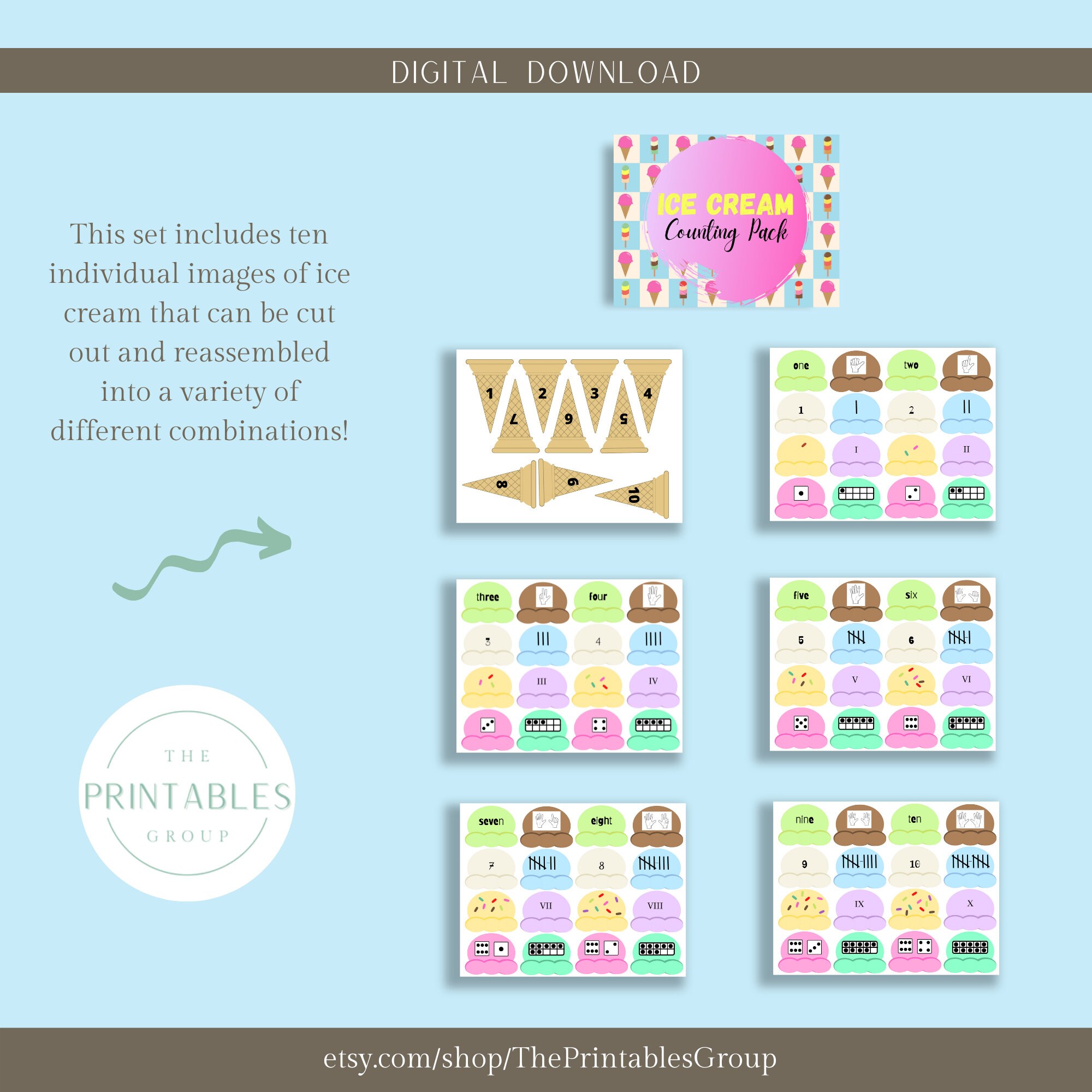 Ice Cream Counting Pack Printable, Number Matching Game for Kids ...