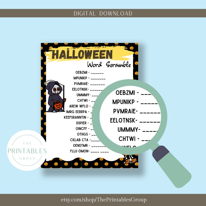 Halloween Word Scramble Printable Halloween Games - Etsy