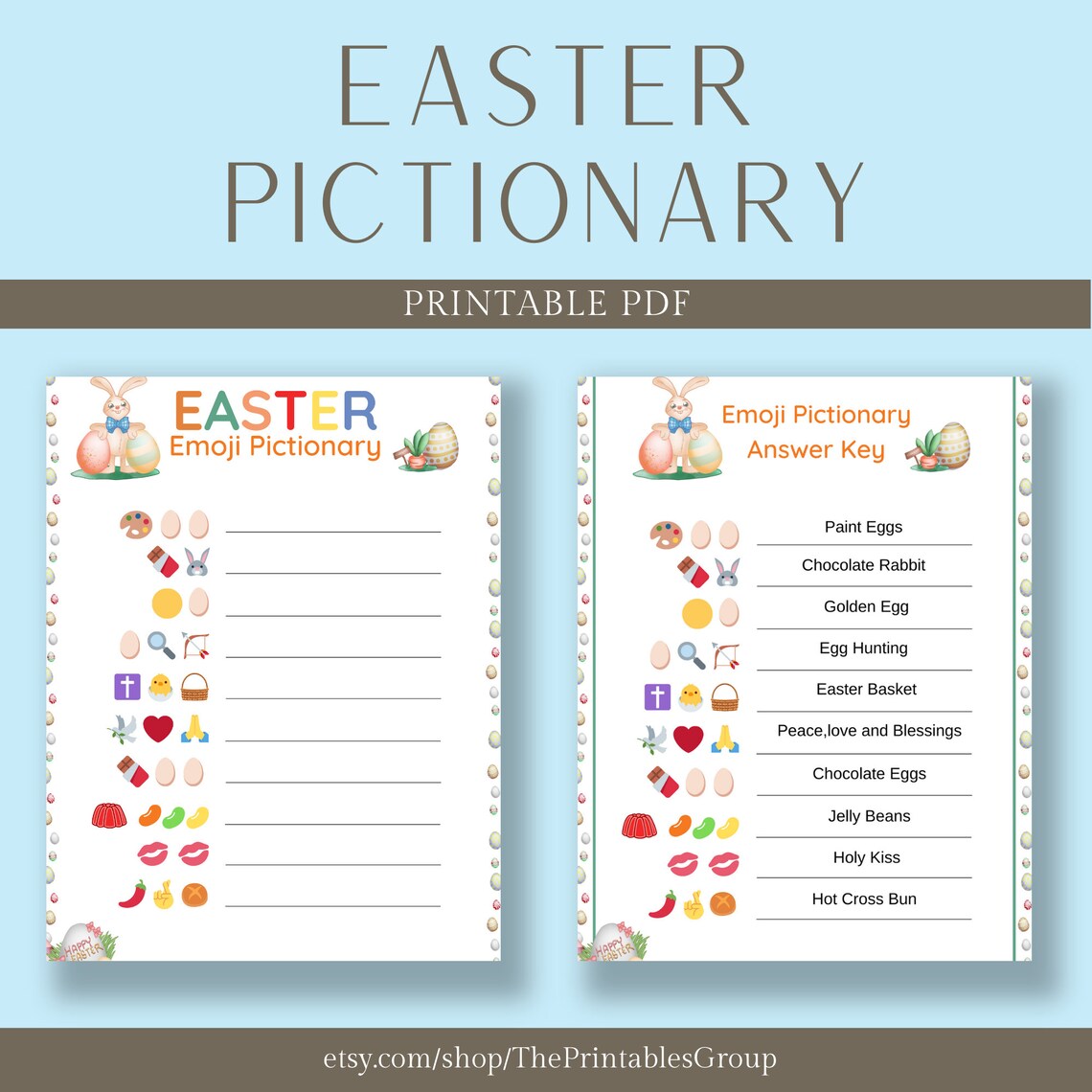 Easter Pictionary Printable, Easter Holiday Emoji Pictionary Game, Fun ...