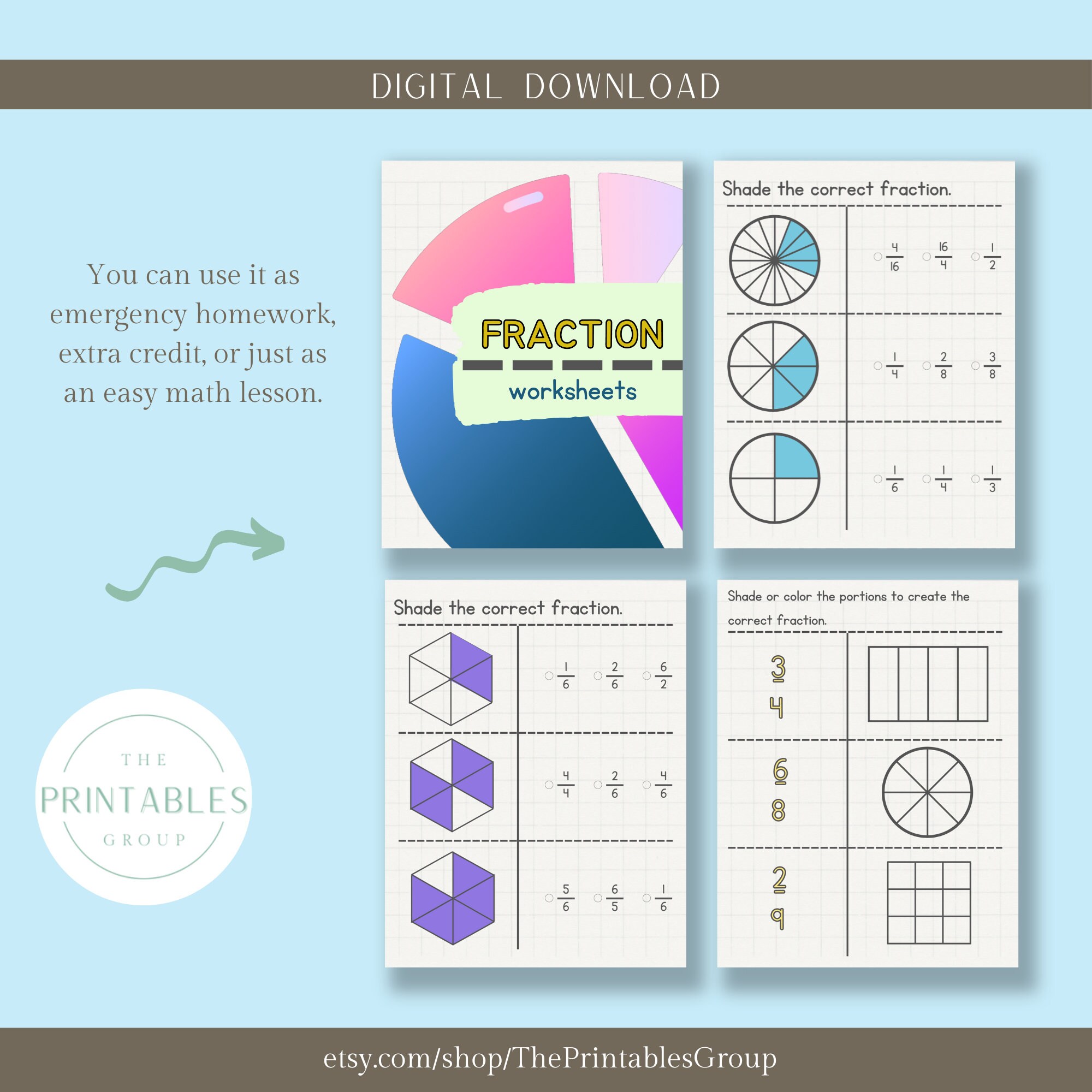 Fraction Worksheets Printable Basic Fraction Charts Math Practice ...