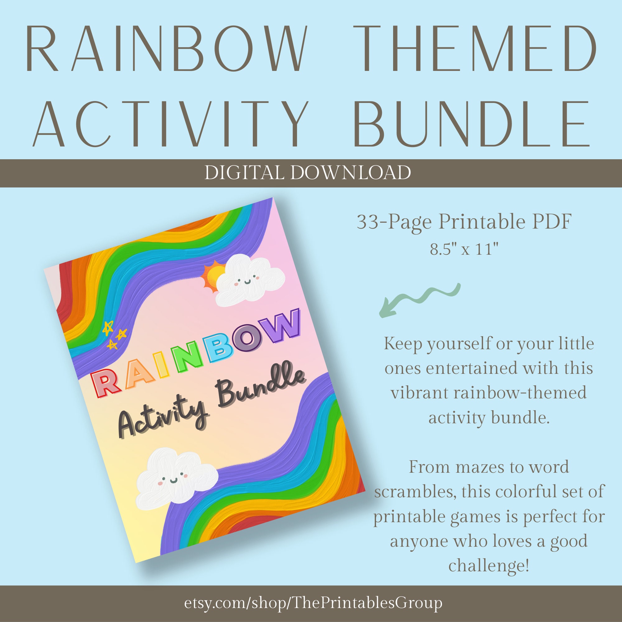 Rainbow Themed Activity Bundle Printable | 15 Fun Puzzles & Games ...